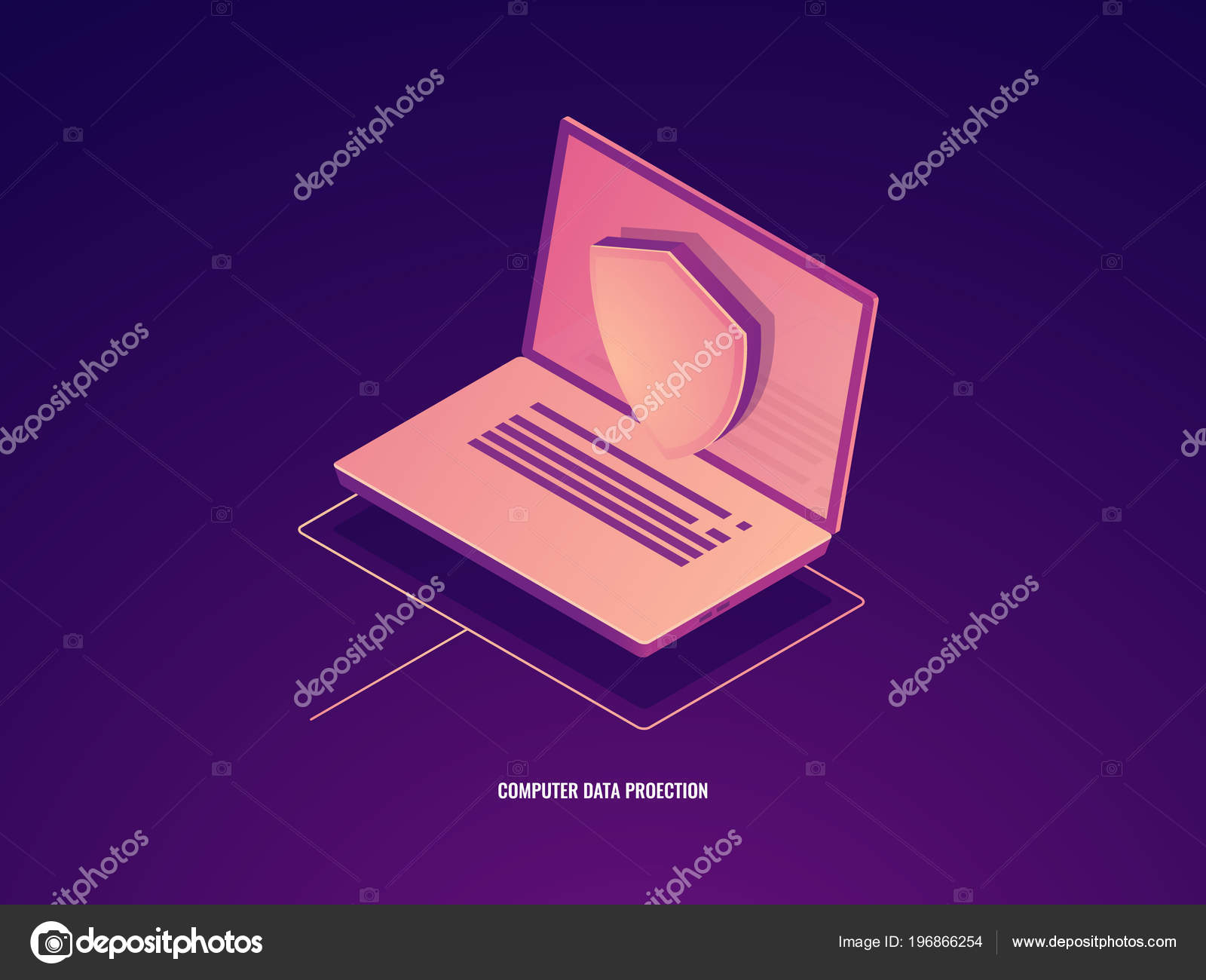 Computer Data Protection Laptop Shield Data Safety Isometric Vector ...