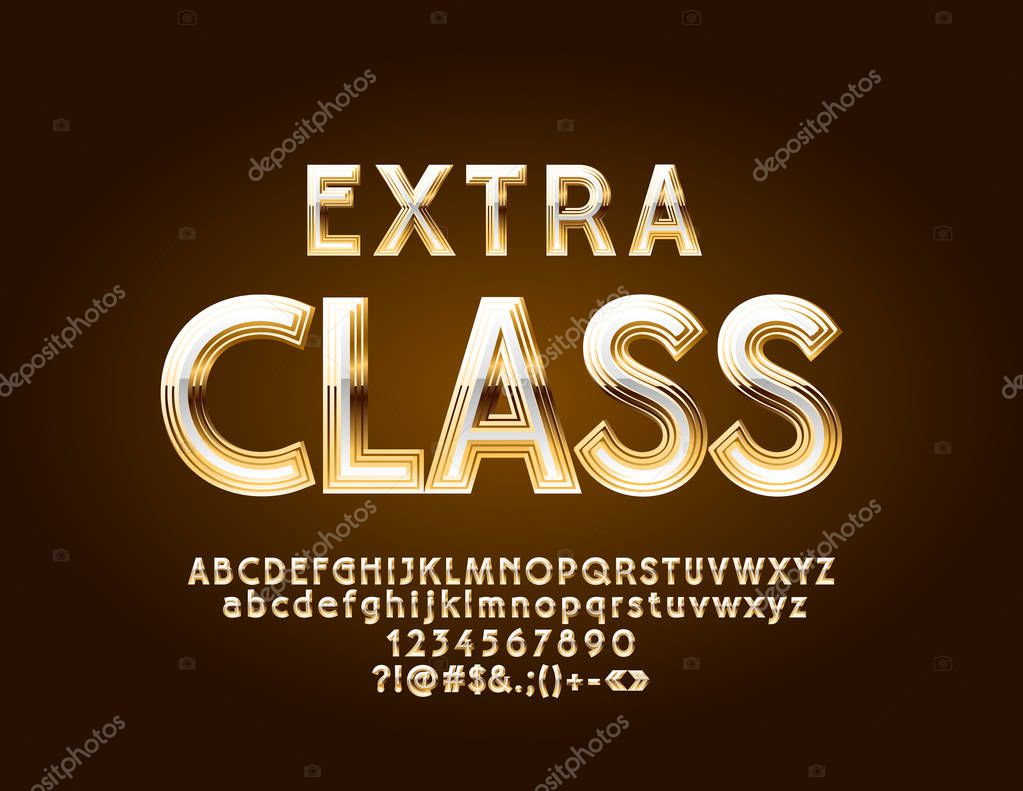 Vector Extra Class Letras, números y símbolos del alfabeto dorado ...