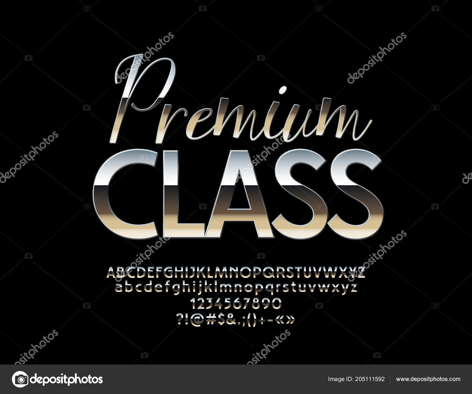 Vector Premium Class Silver Font Letras Números Símbolos Reflectantes ...