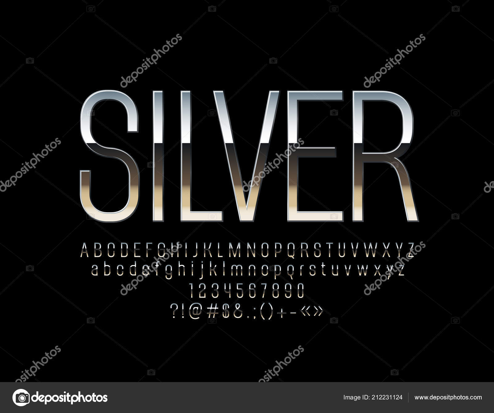Vector Elegant Silver Alphabet Luxury Set Shiny Letters Numbers Symbols ...