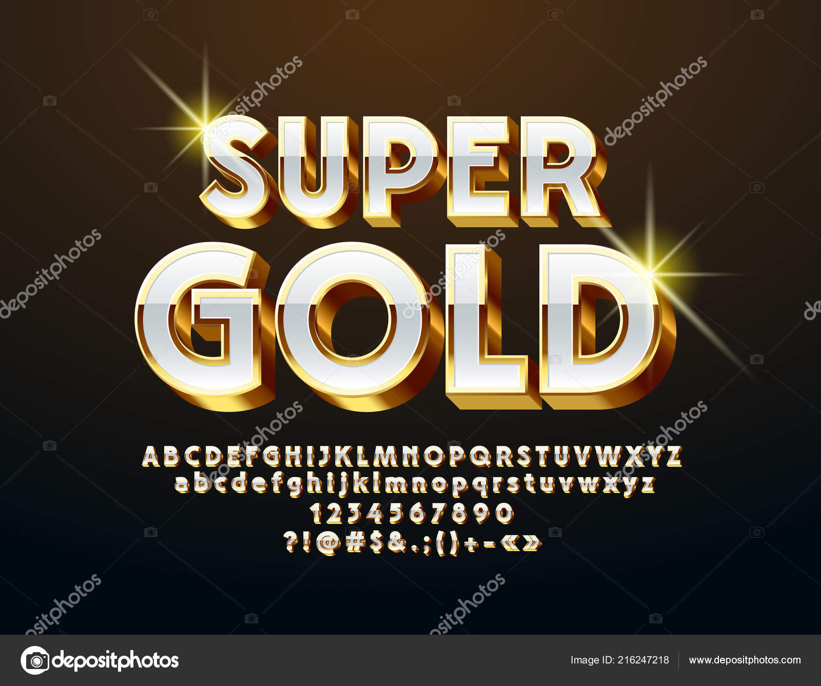 Vector Super Gold White Chic Font Letras Números Símbolos Del Vector de ...