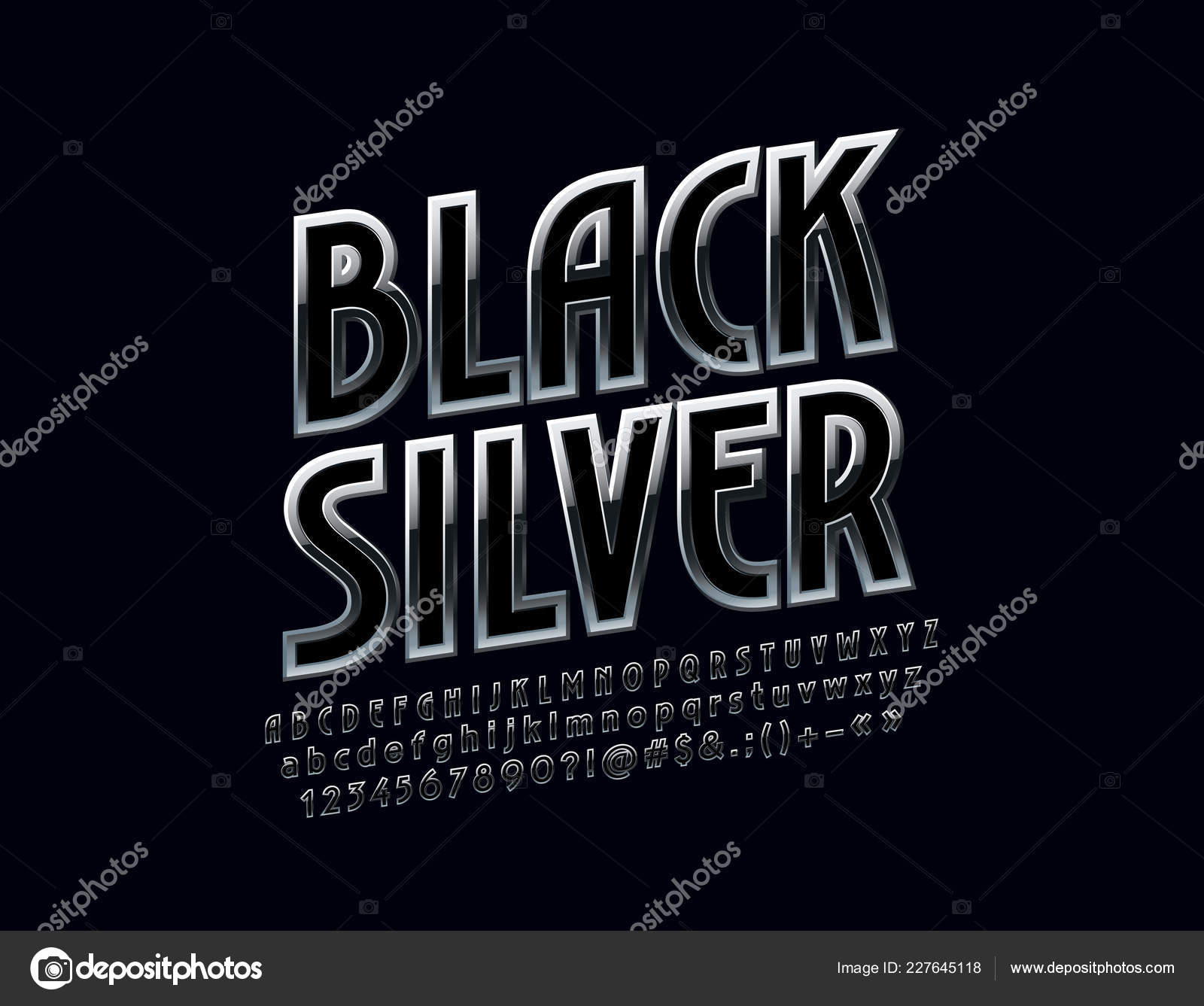 Vector Black Silver Font Rotated Exclusive Alphabet Letters Numbers ...