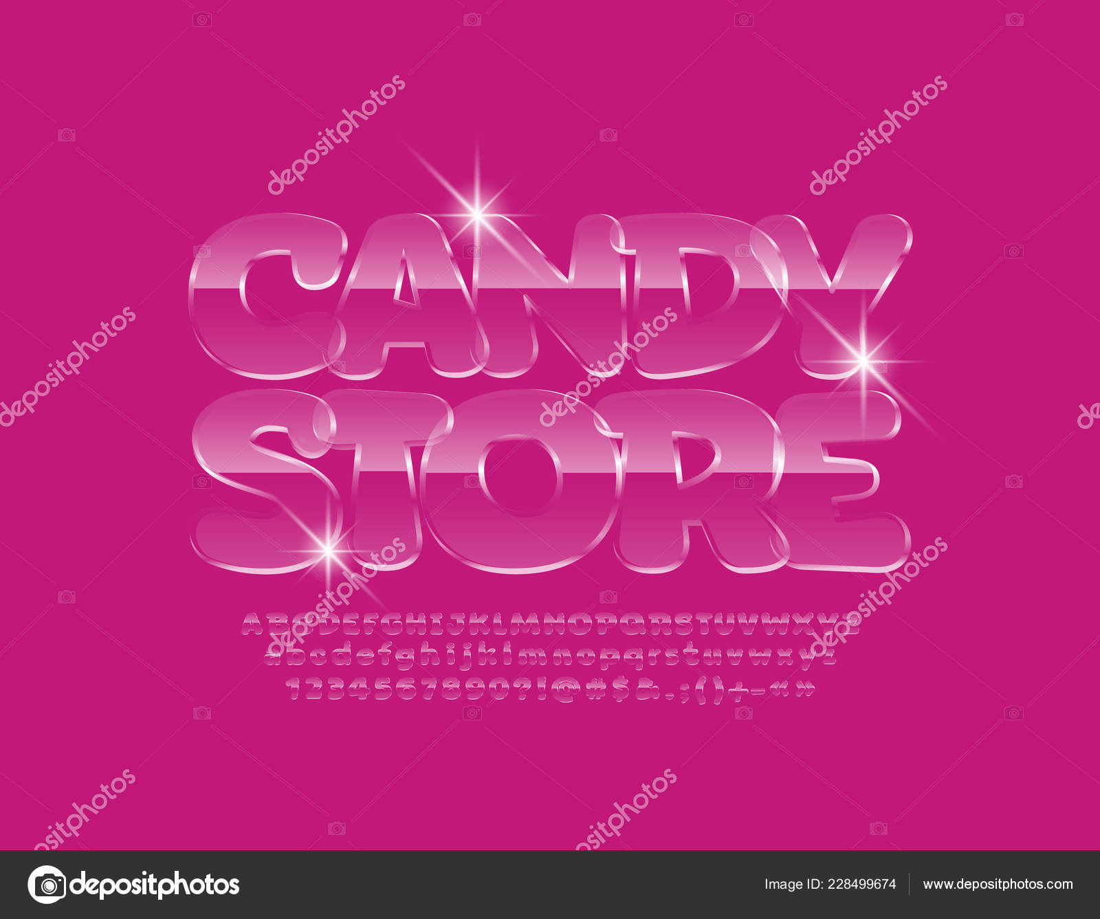 Glossy Pink Sign Candy Store Kids Glass Font Sweet Alphabet Stock ...