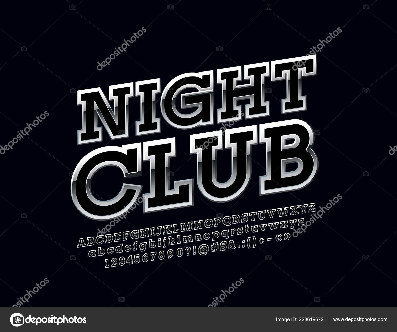 Silver Logo Text Night Club Vector Set Steel Alphabet Letters Stock ...