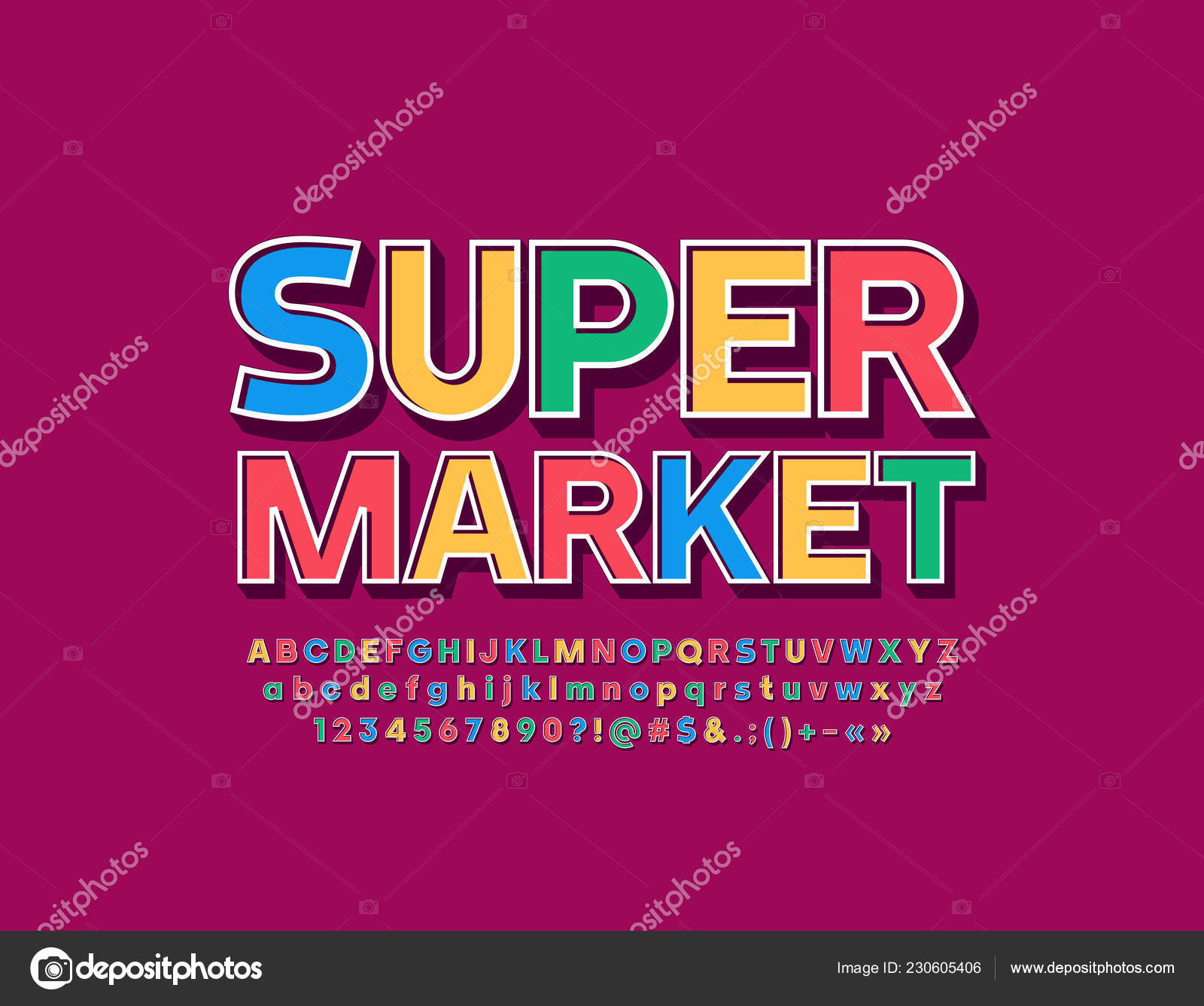 Vector Colorful Supermarket Banner Modern Font Bright Alphabet Letters ...