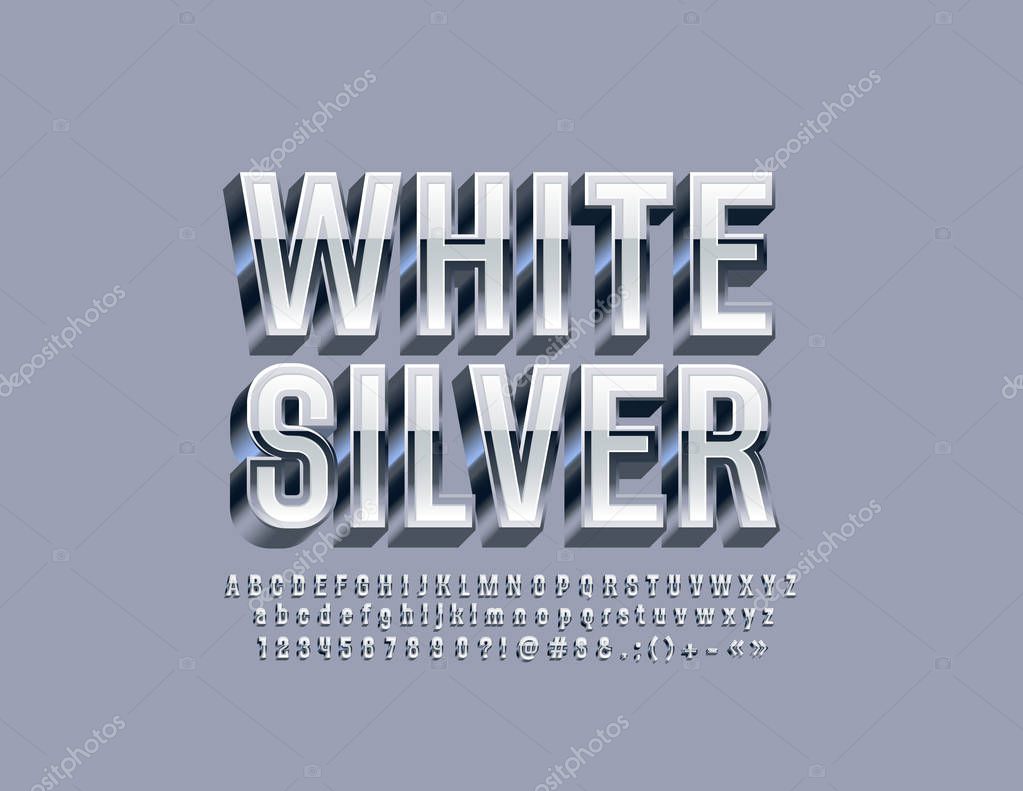 Vector Blanco Plata Font Chic Letras Del Alfabeto Números Símbolos ...