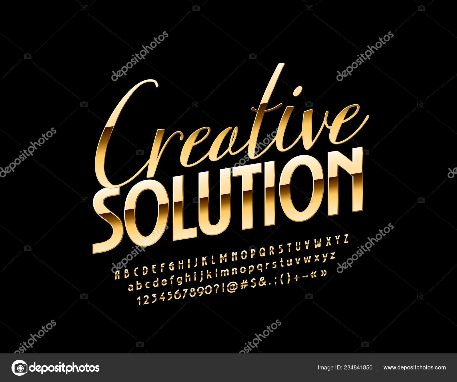 Vector Golden Emblem Creative Solution Metallic Gradient Font Rotated ...