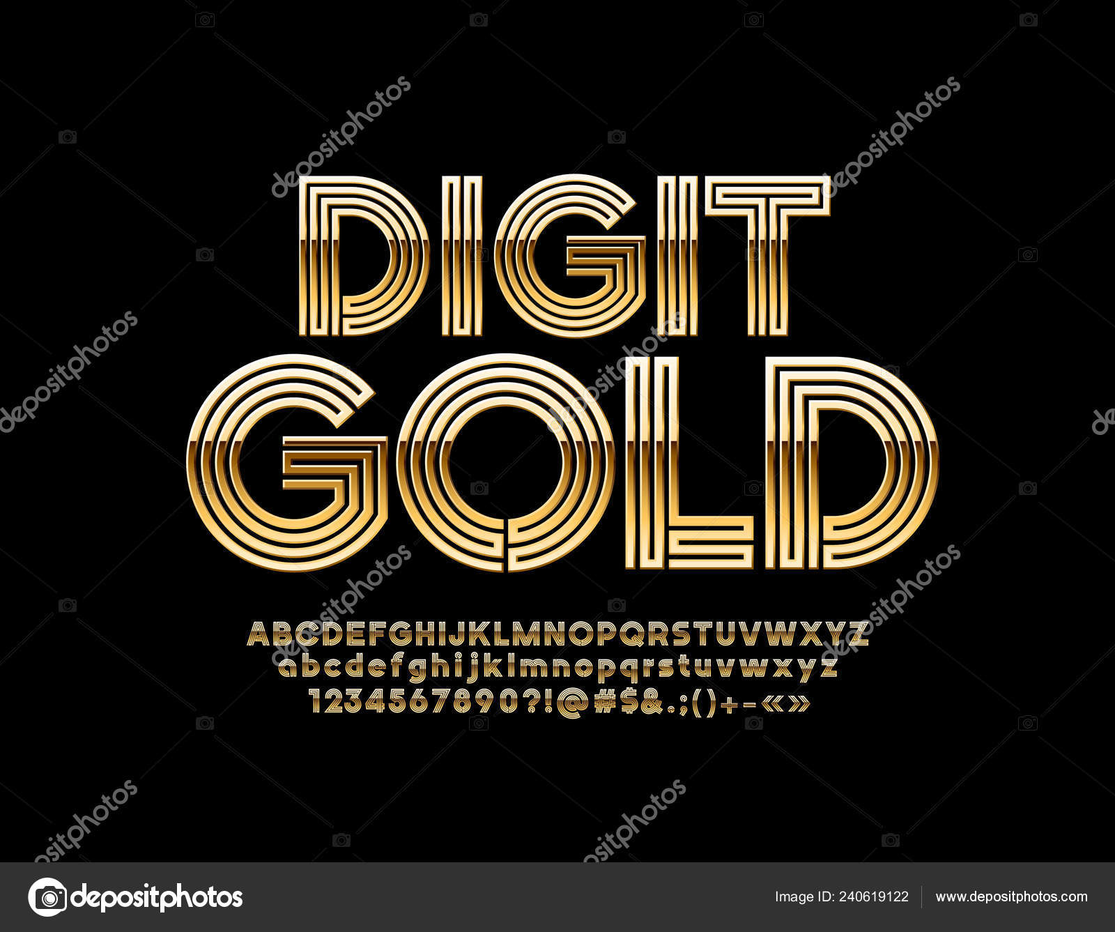 Vector Digit Gold Alphabet Letters Numbers Symbols Modern Abstract Font ...