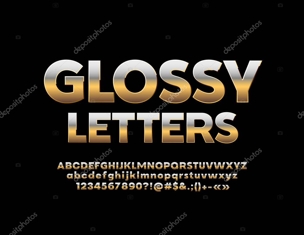 Vector Glossy Gold Font. Letras, números y símbolos del alfabeto de ...