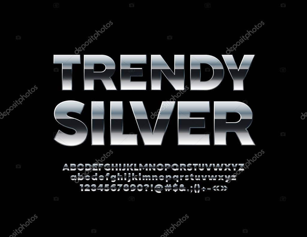 Vector Trendy Silver Font Letras Números Símbolos Del Alfabeto Acero ...