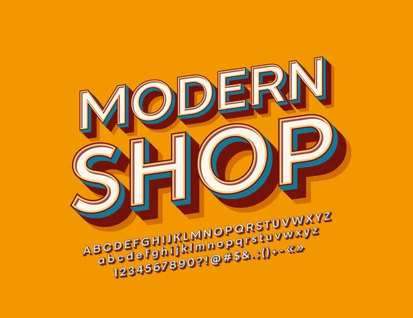 Vector elegante Sign Modern Shop con alfabeto retro. Fuente Vintage 3D ...