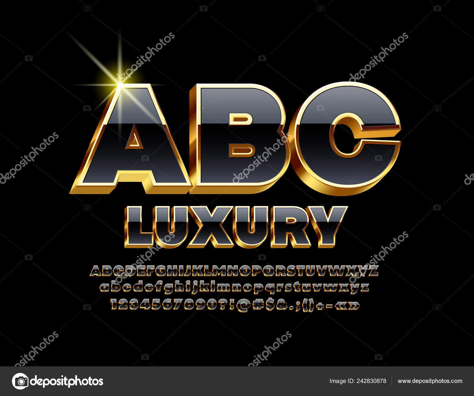 Vector Luxury Golden Black Font Chic Alphabet Letter Numbers Symbols ...
