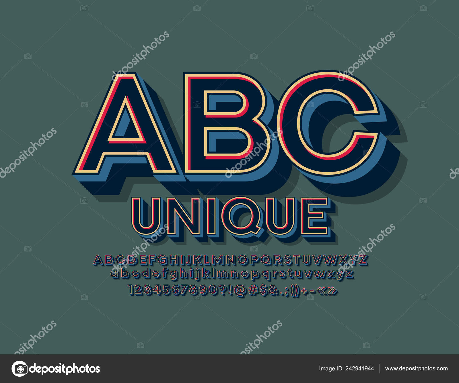 Vector Unique Retro Alphabet Letters Numbers Symbols Bright Font Stock ...
