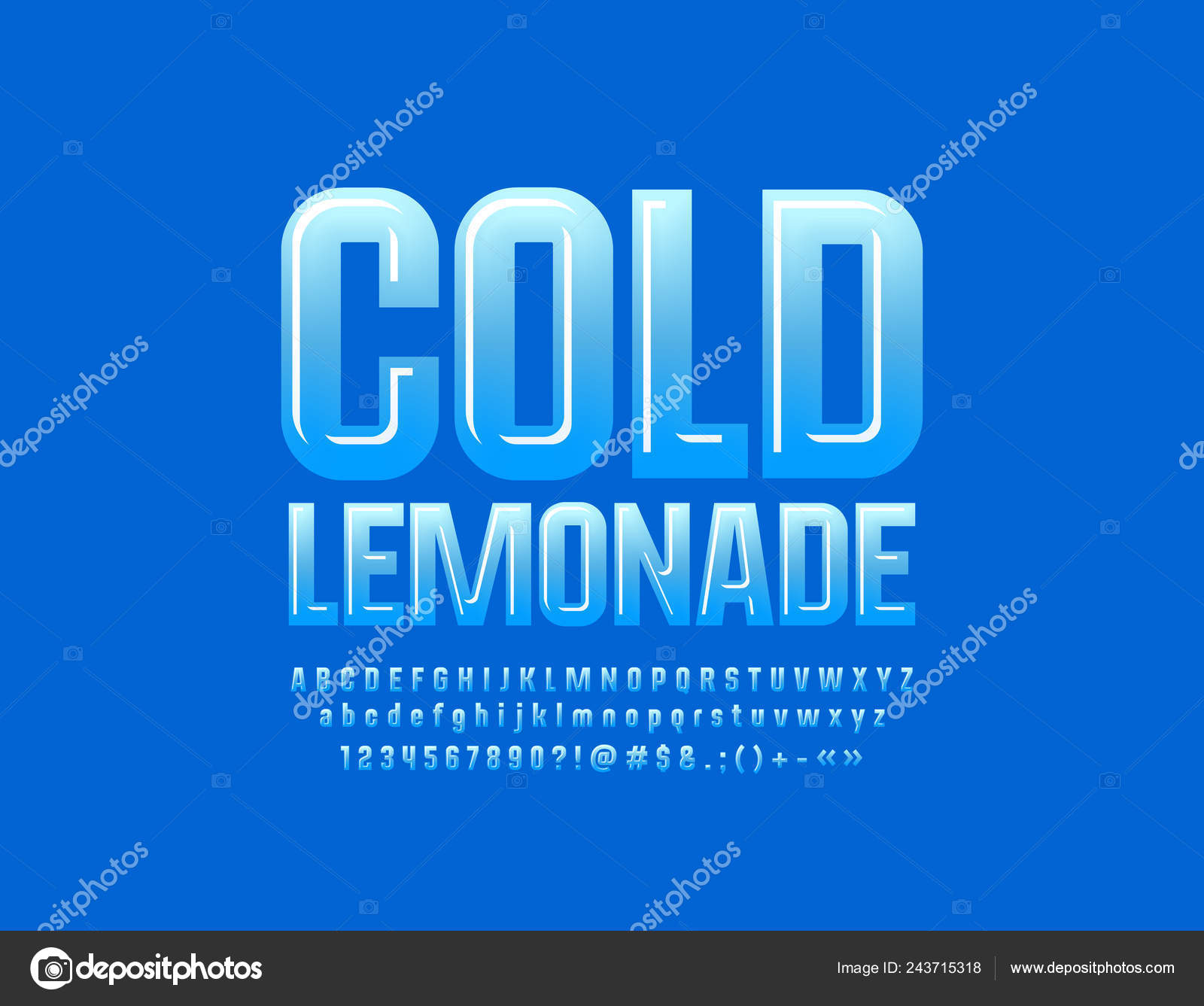 Vector Glossy Emblem Cold Lemonade Blue Font Modern Alphabet Letters ...