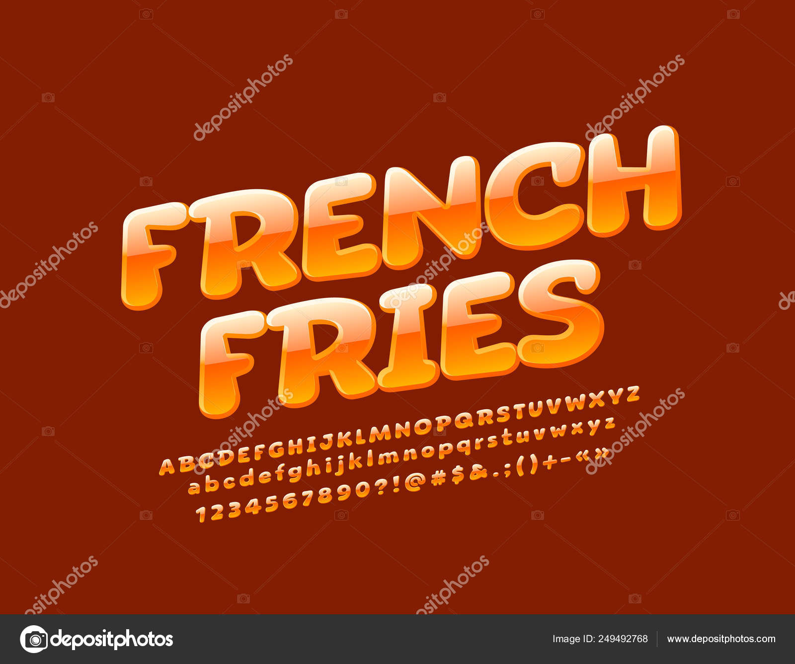Vector Stylish Logo French Fries Bright Font Hot Orange Alphabet Stock ...