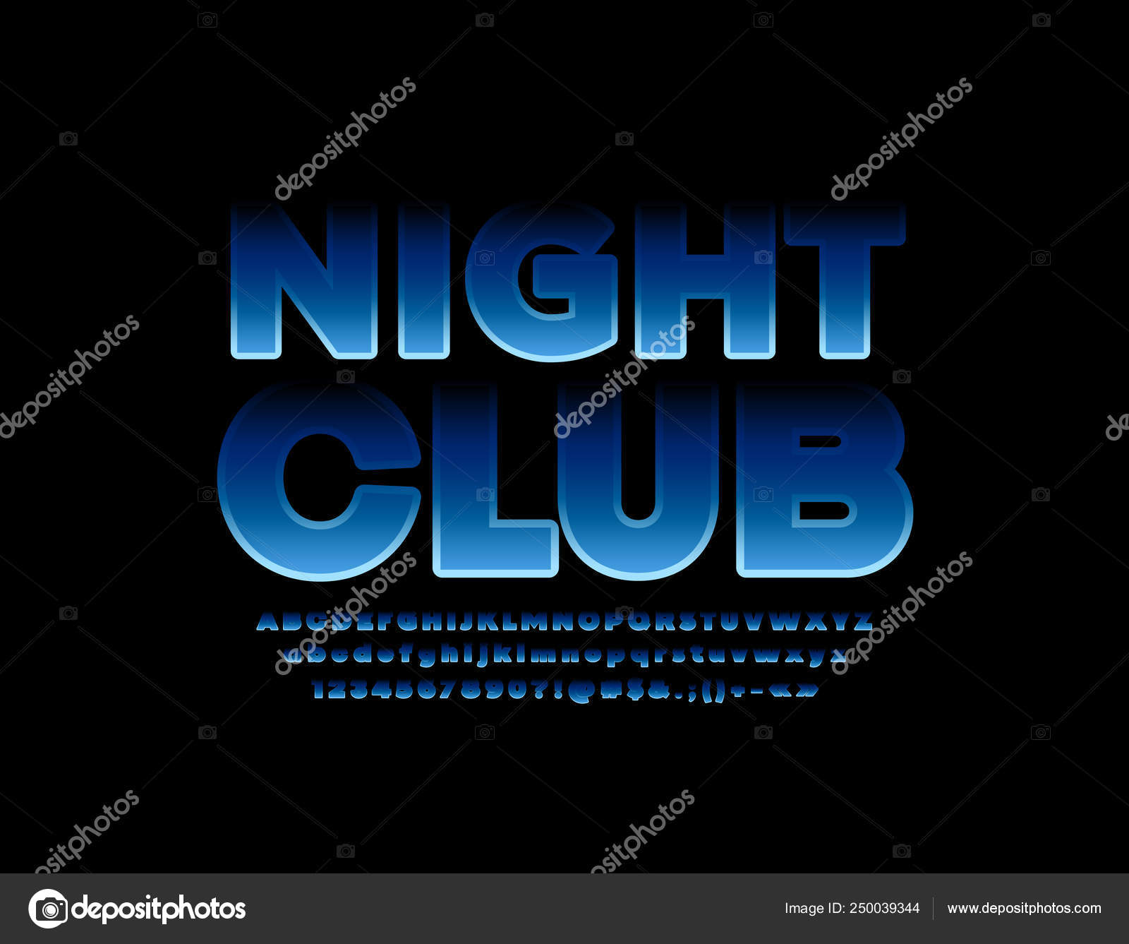 Vector Stylish Sign Night Club Original Blue Font Set Unique Stock ...