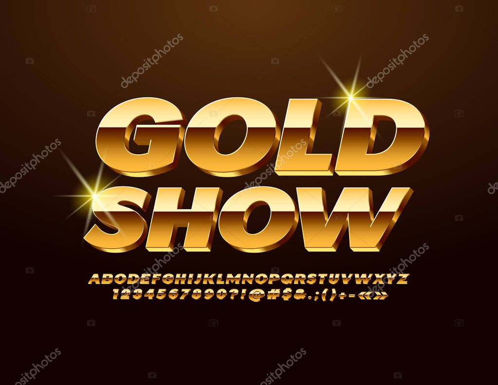 Vector chic Sign Gold Show. Elegante fuente 3D. Letras, n meros y s ...