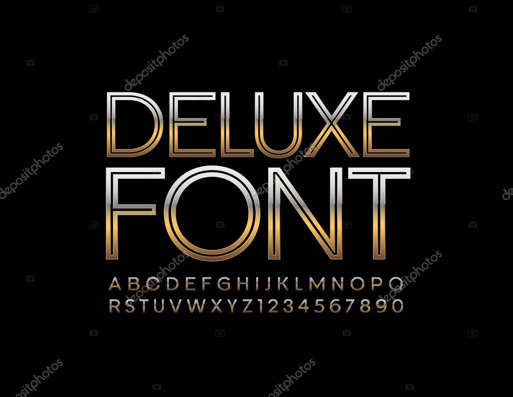 Fuente Vector Deluxe. Letras y números finos dorados del alfabeto para ...