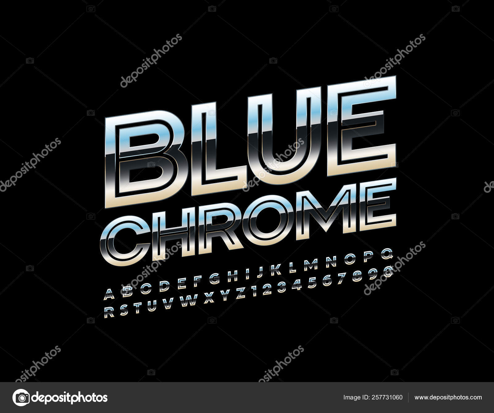 Vector Blue Chrome Reflective Alphabet Glossy Uppercase Font Metal ...