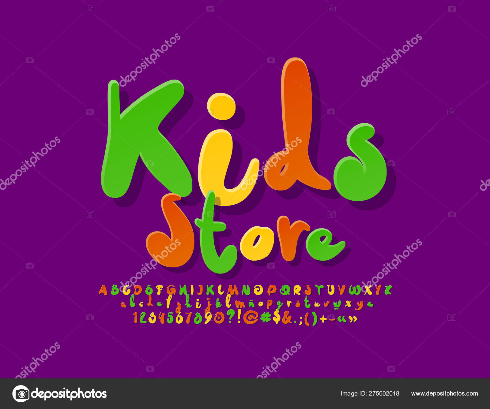 Vector Colorido Banner Kids Store Con Fuente Manuscrita Conjunto Letras ...