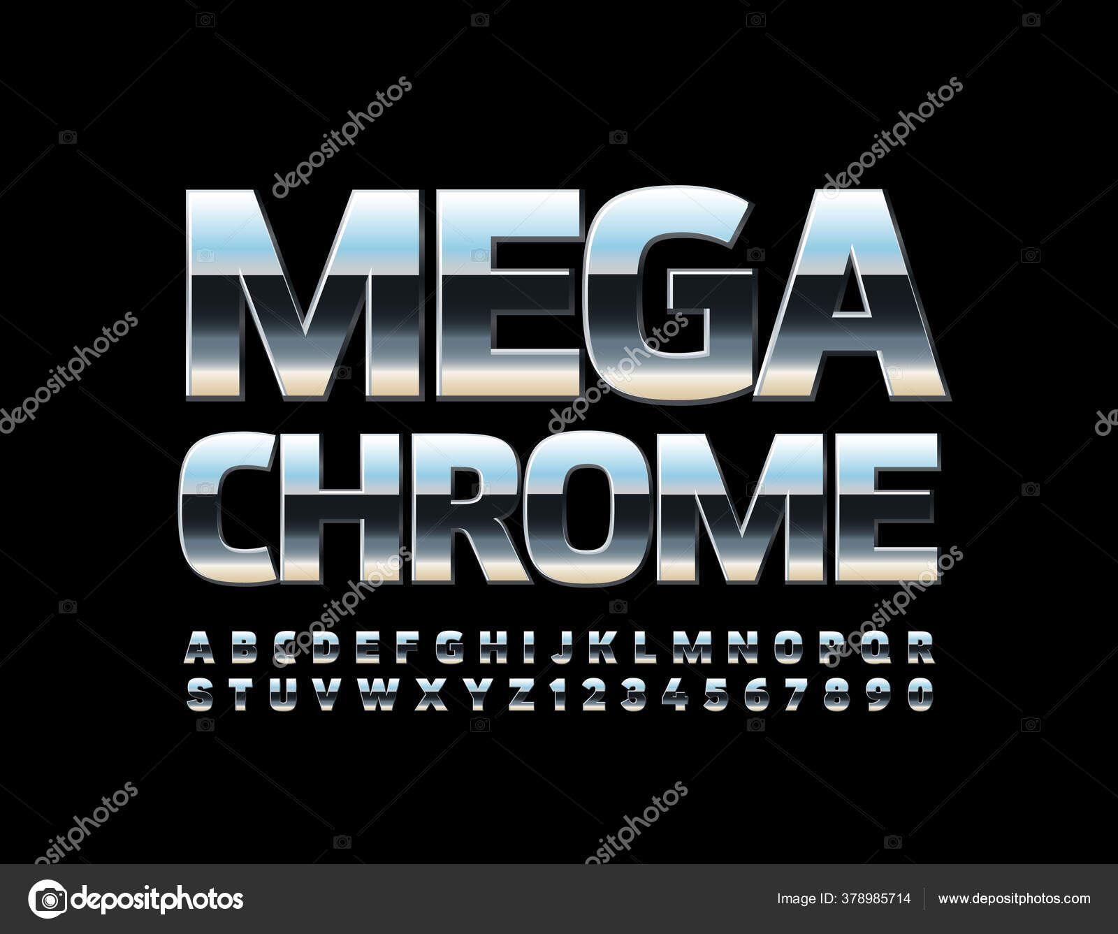 Vector Mega Silver Alphabet Letters Numbers Shiny Metal Font Stock ...