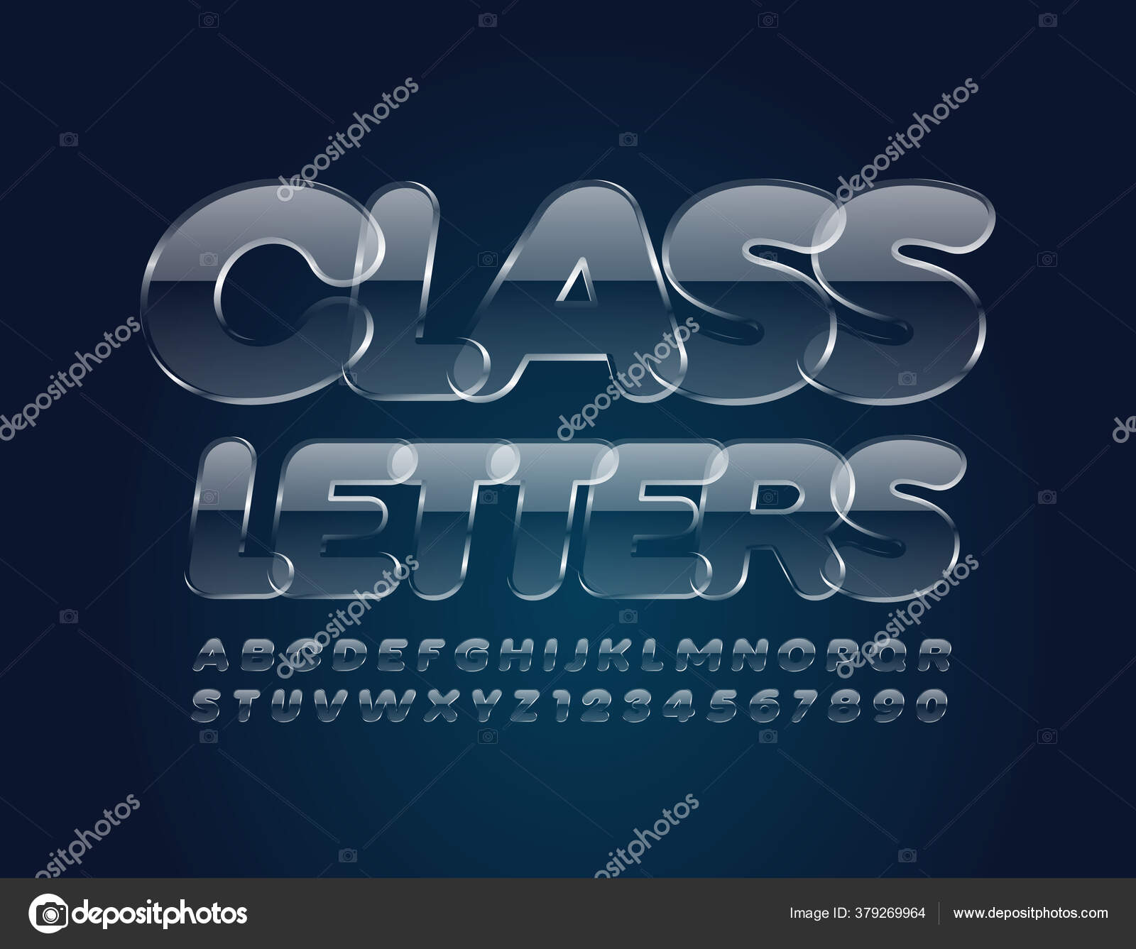 Vector Glass Alphabet Letters Numbers Glossy Transparent Font Stock ...