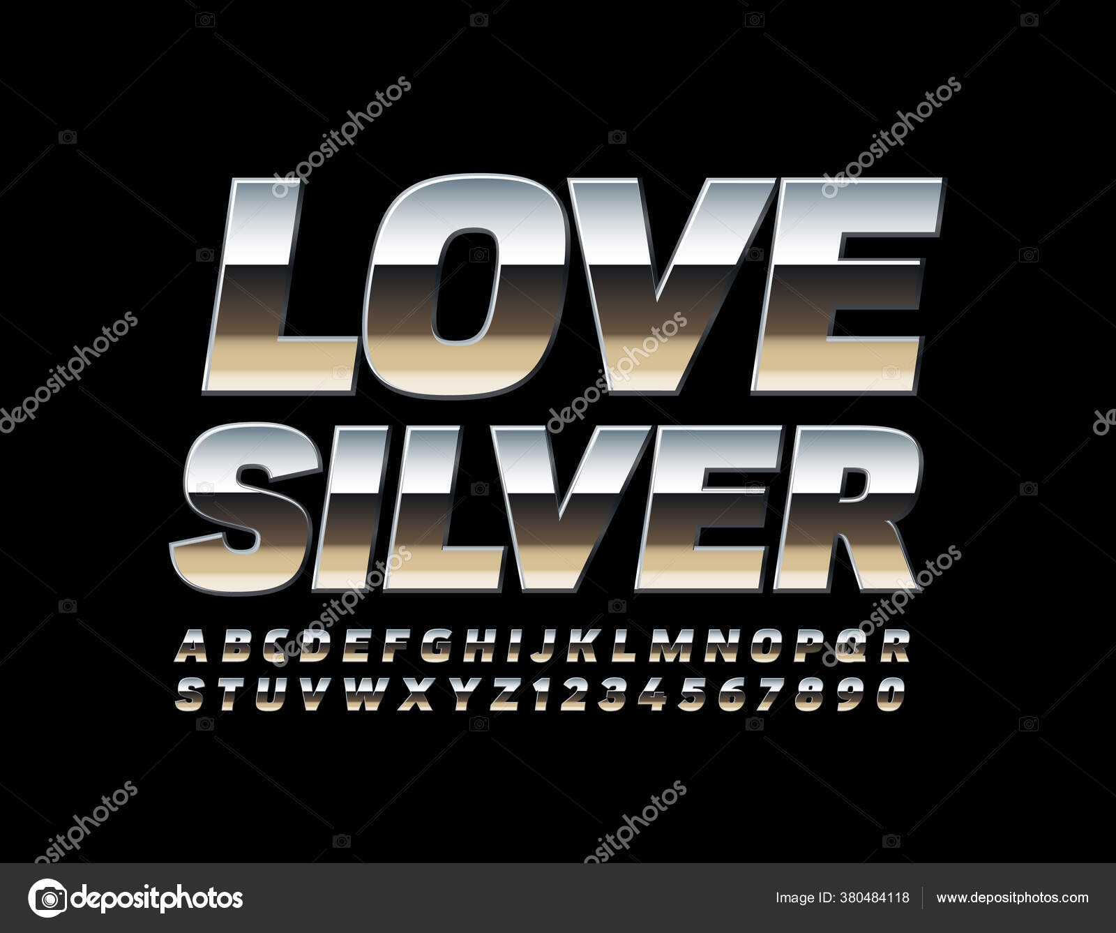 Vector Metallic Logo Love Silver Reflective Font Chrome Alphabet ...
