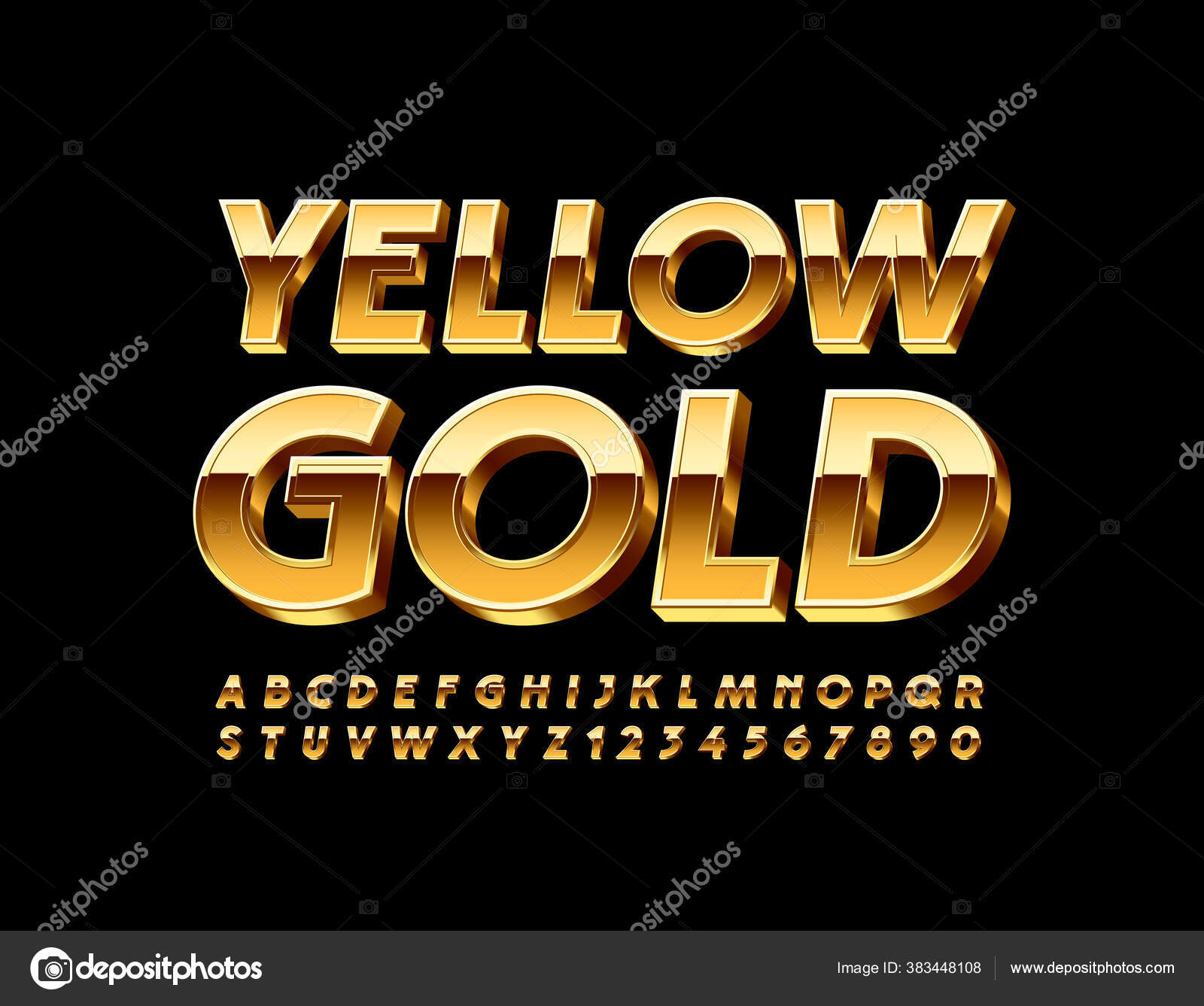 Vector Letras Números Del Alfabeto Oro Amarillo Fuente Rica Vector de ...