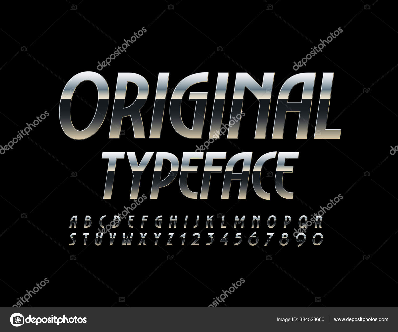 Vector Original Silver Font Metallic Alphabet Letters Numbers Stock ...