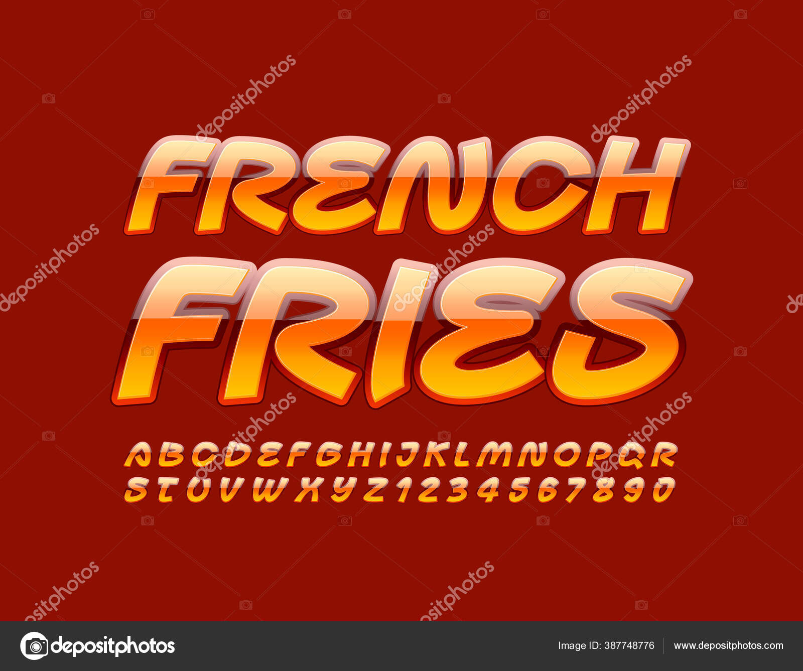 Vector Bright Emblem French Fries Creative Font Glossy Alphabet Letters ...