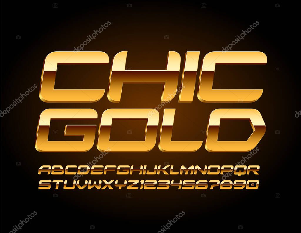 Vector Chic 3D Gold Alphabet. Fuente de lujo moderno. Tecno estilo ...