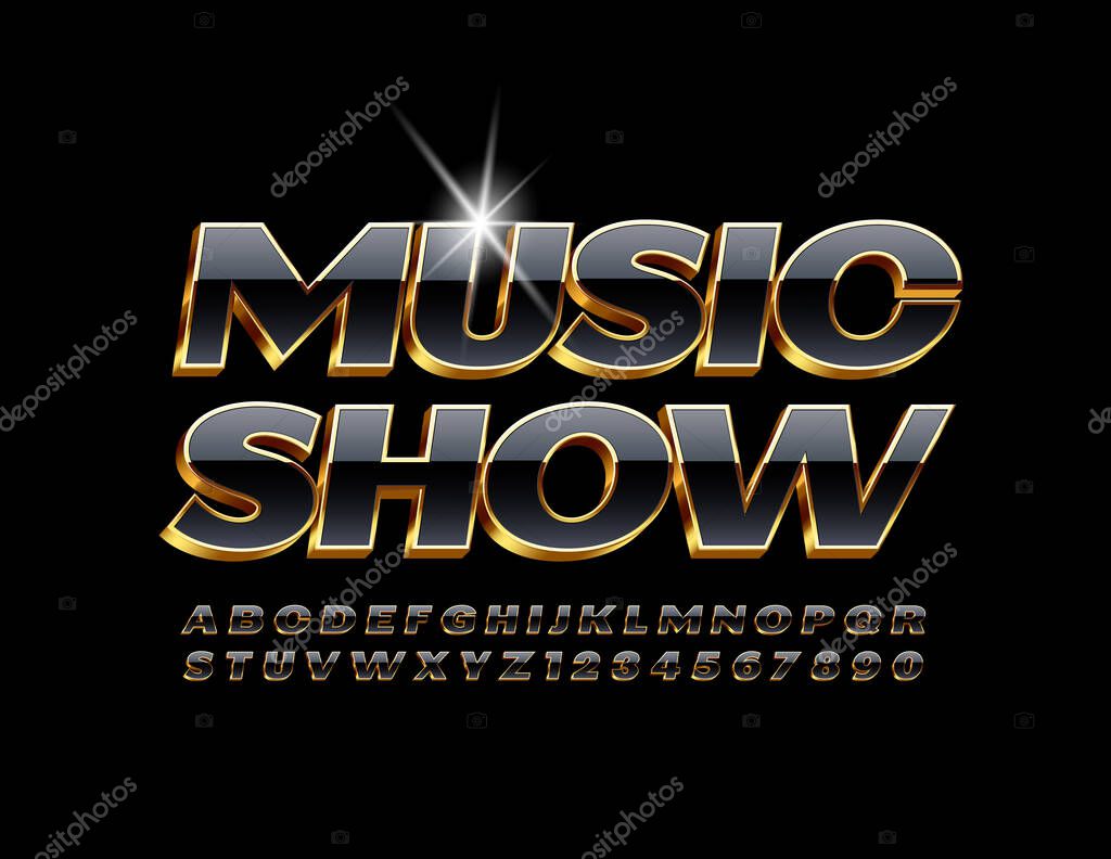 Cartel de Vector Royal Music Show. 3D fuente de oro y negro. Letras y ...