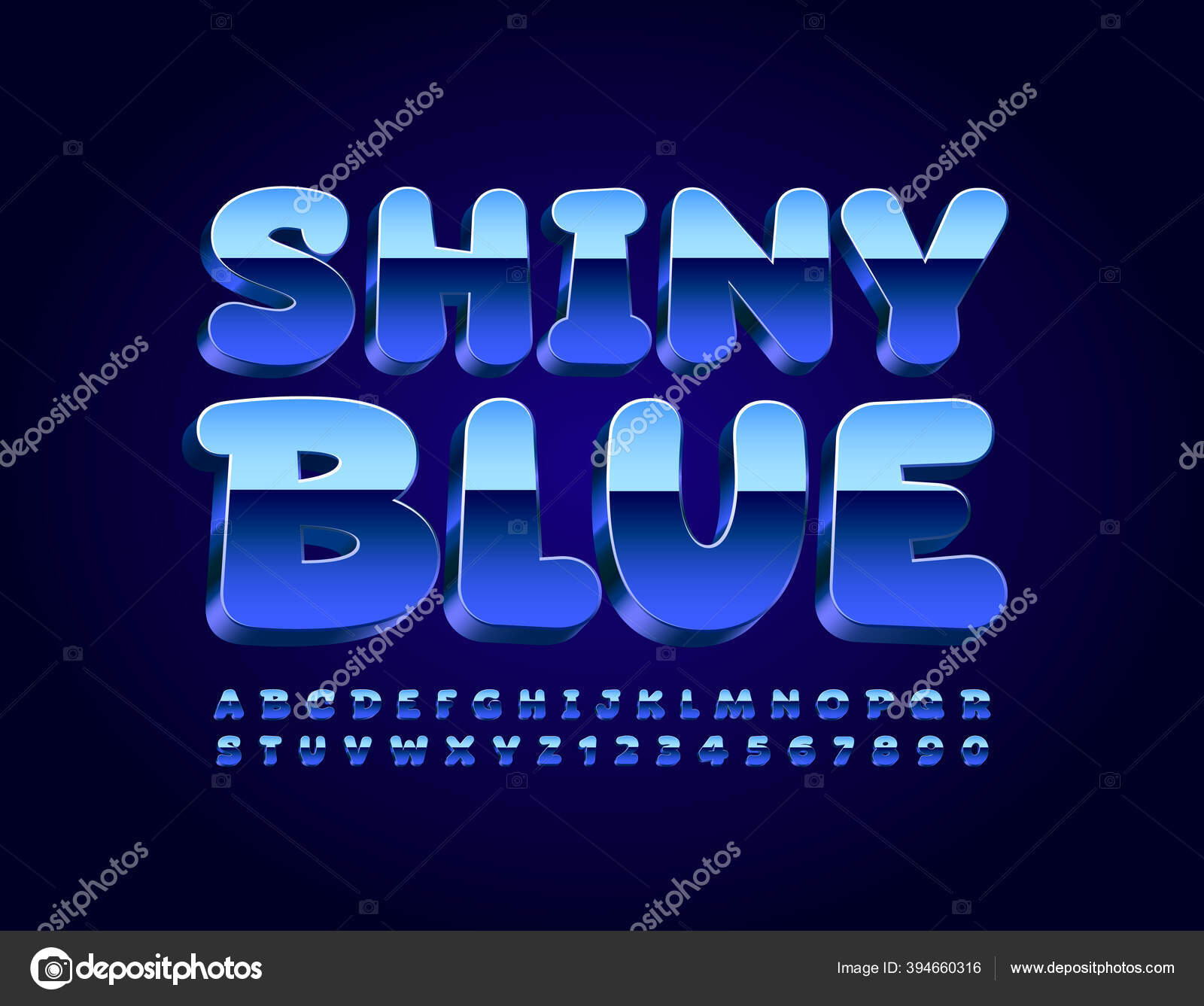 Vector Shiny Blue Font Metallic Creative Alphabet Letters Numbers Stock ...