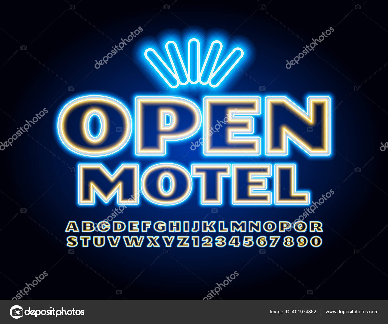 Vector Neon Sign Open Motel Bright Electric Font Glowing Modern Stock ...