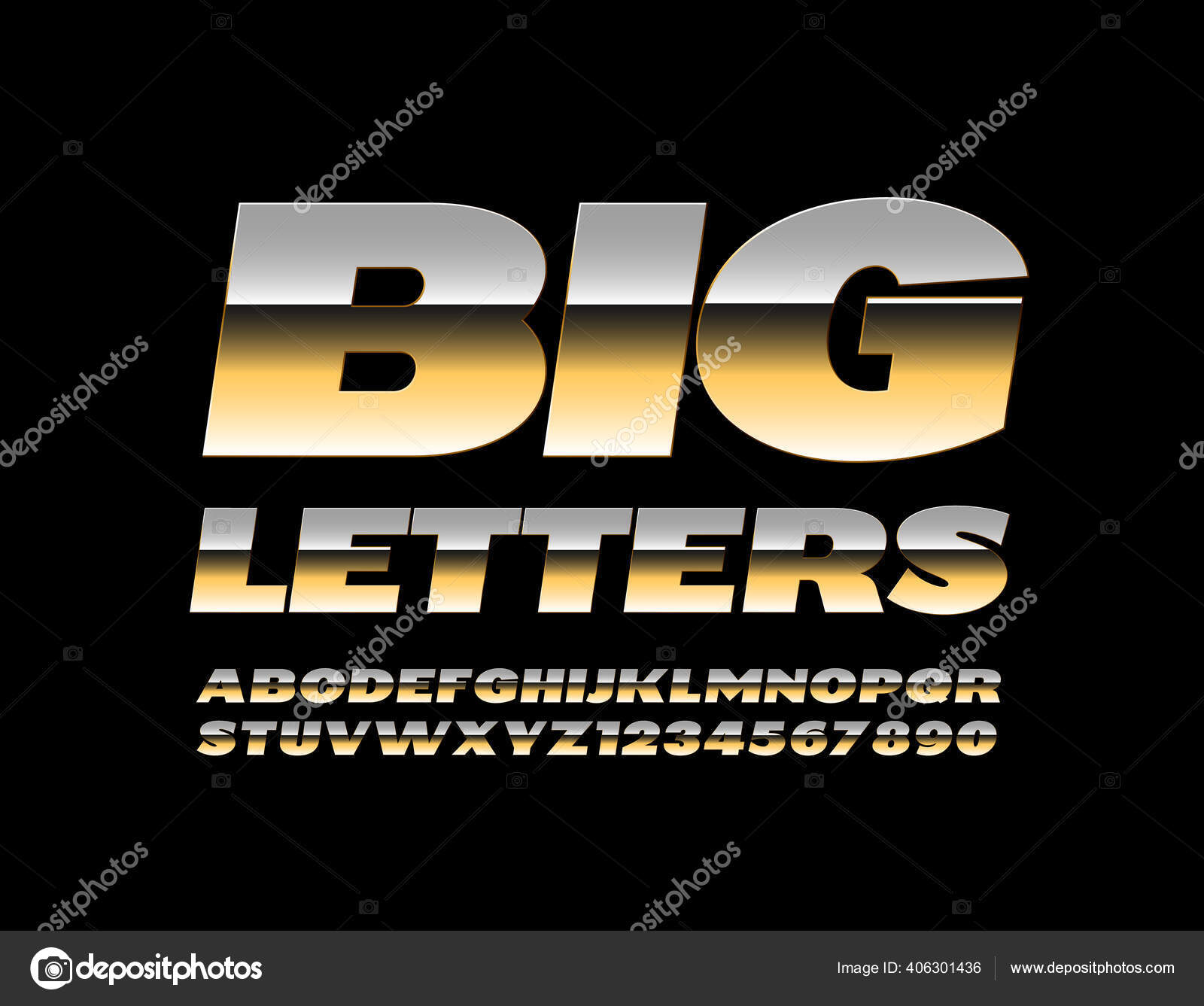 Vector Big Gold Alphabet Letters Numbers Chic Glossy Font Stock Vector ...