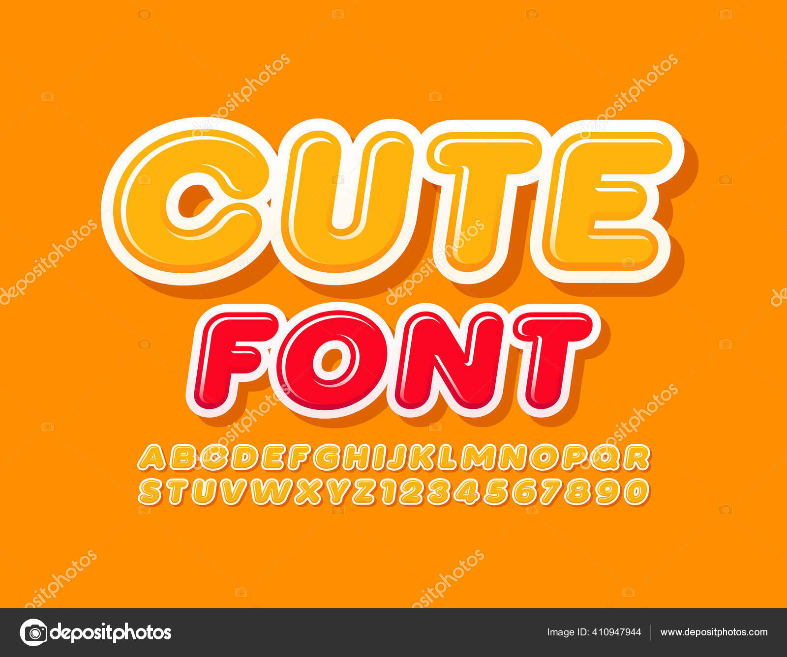 Vector Cute Font Yellow Alphabet Set Children Modern Uppercase Letters ...