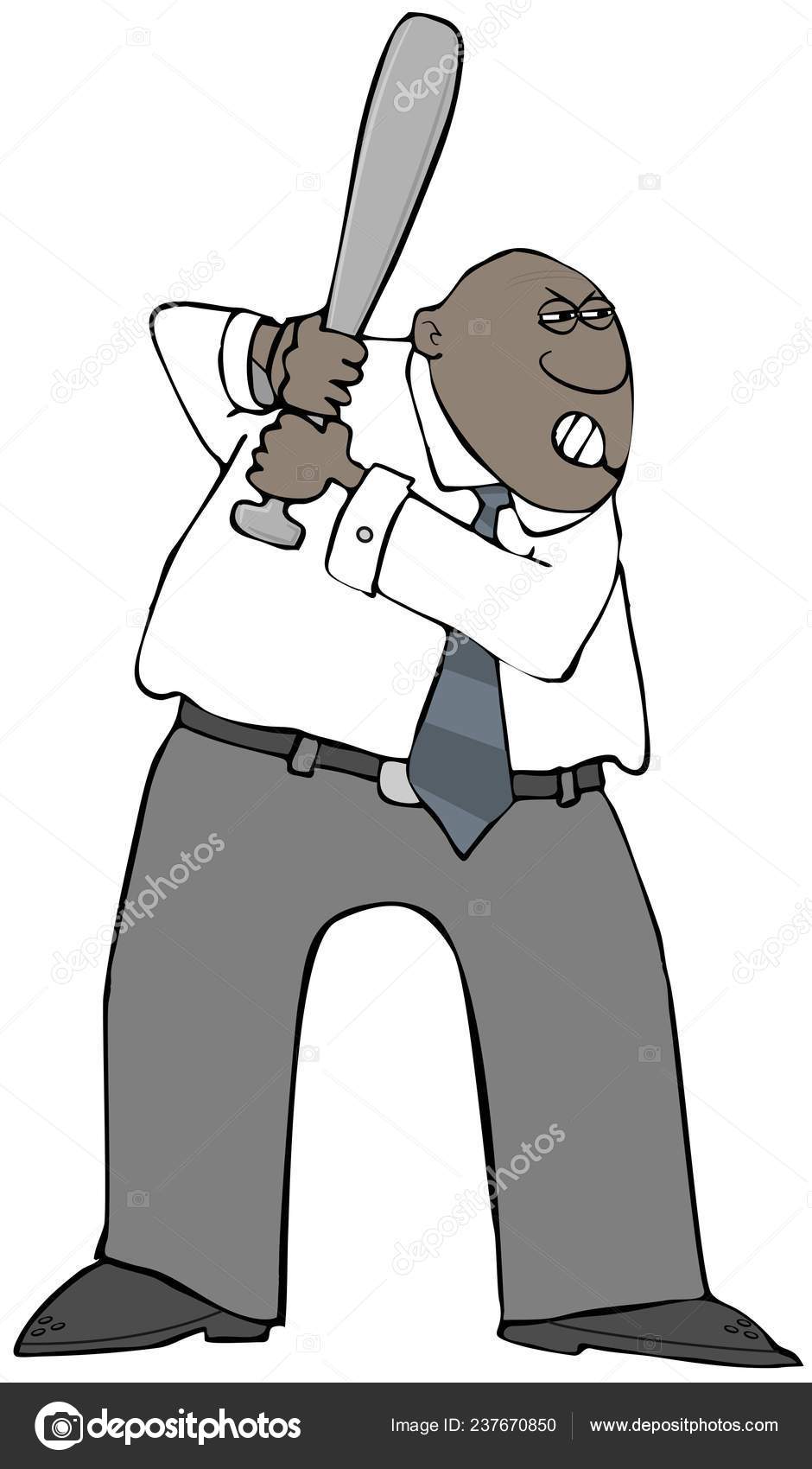 Illustration Angry Black Businessman Swinging Aluminum Baseball Bat ...