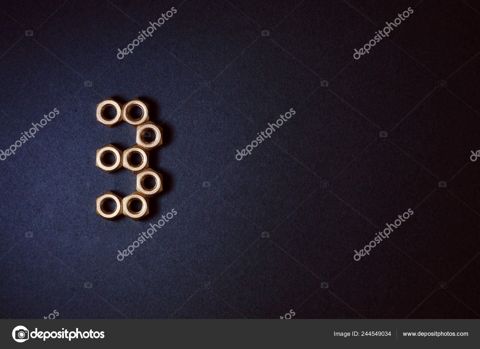 Golden Mechanic Nuts Forming Shapes Numbers Dark Background — Stock ...