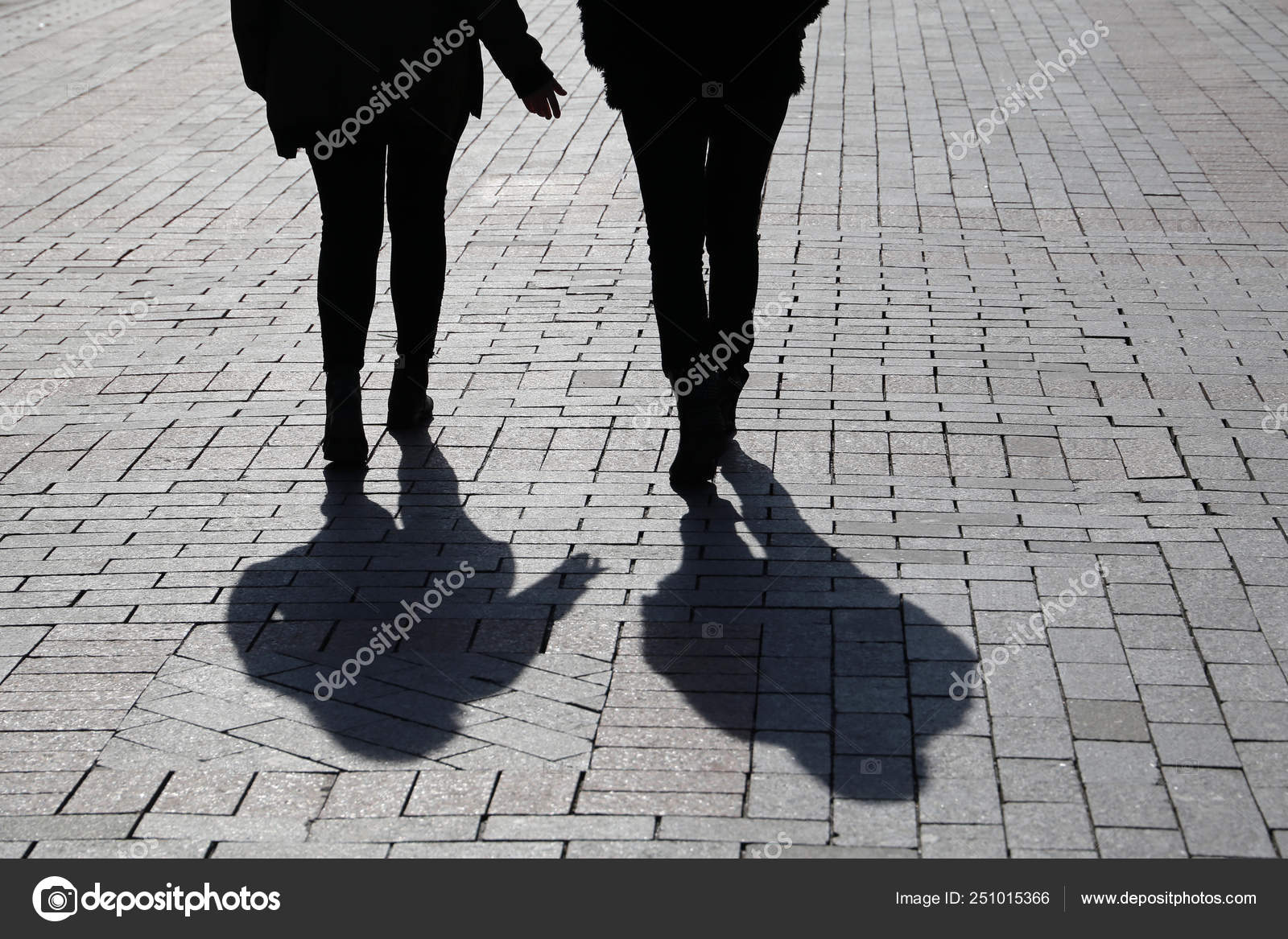 Silhouettes Shadows Two Women Walking Street Concept Arguing Girls ...