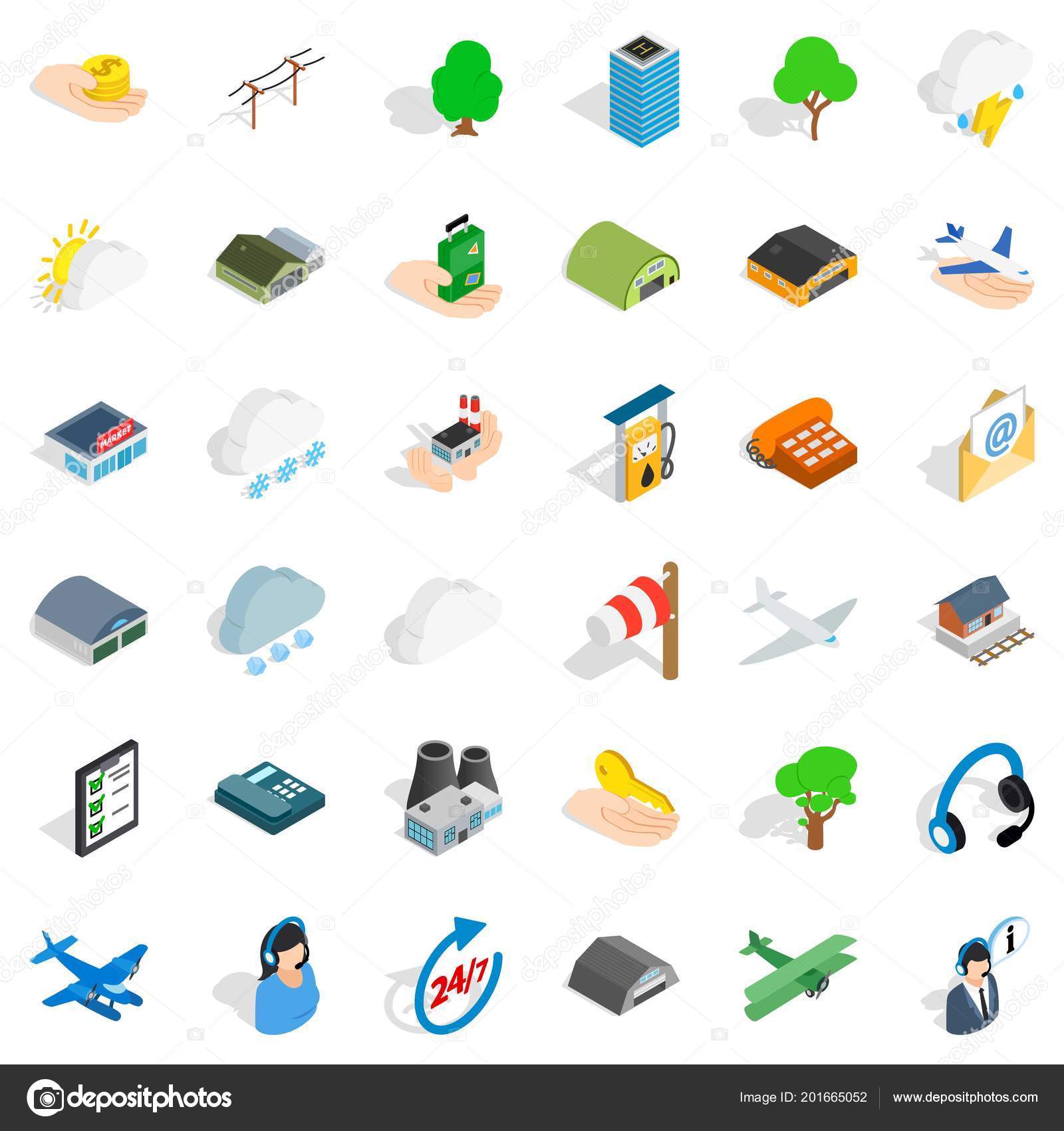 Hanger for plane icons set, isometric style Stock Vector Image by ...