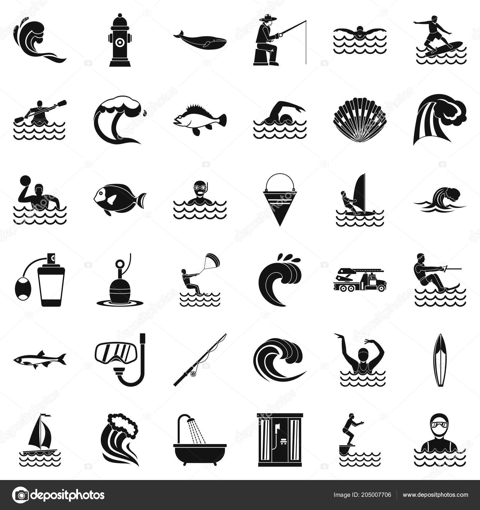 Sea water icons set, simple style Stock Vector by ©ylivdesign 205007706