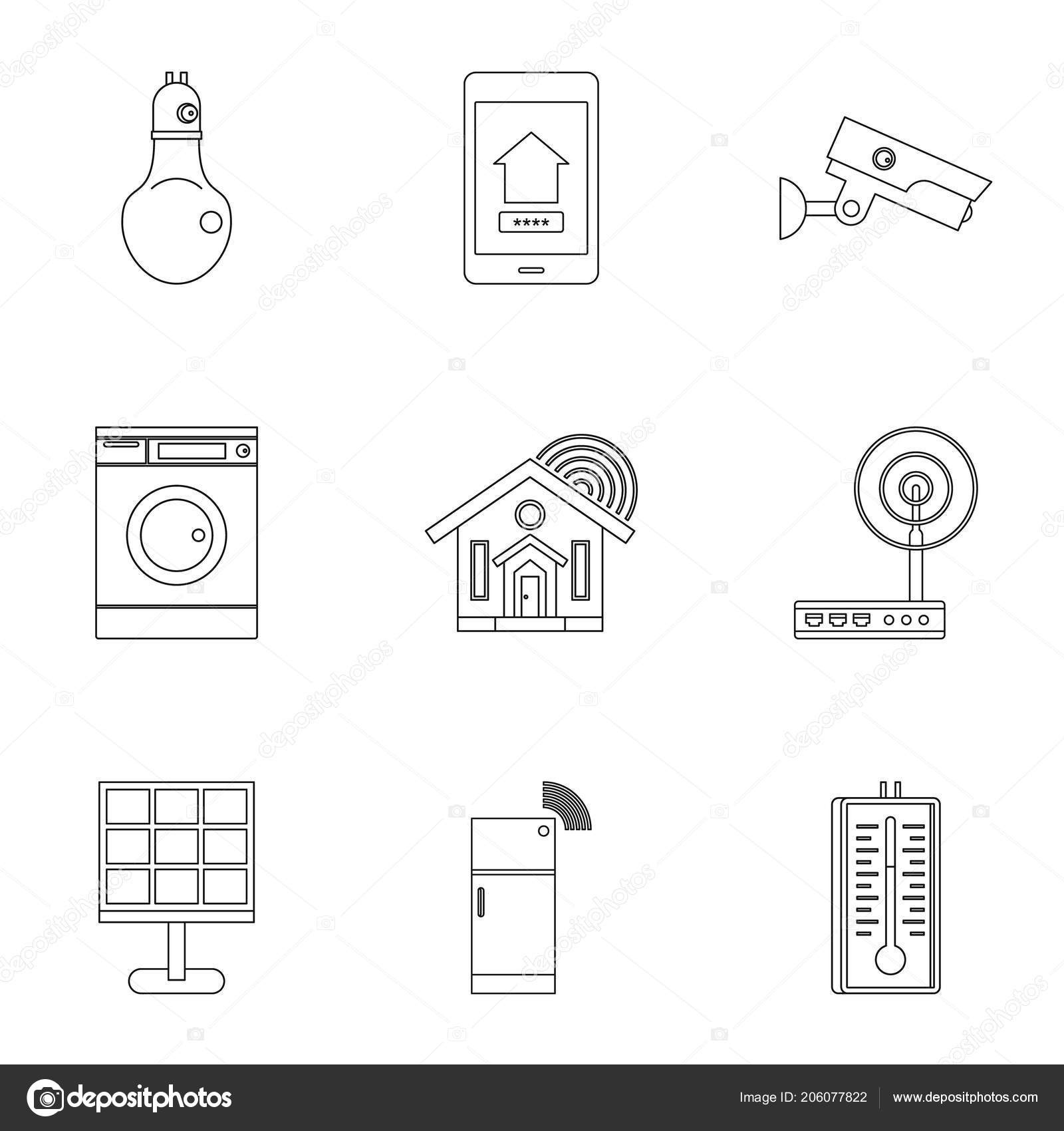 Smart home system icon set, outline style — Stock Vector © ylivdesign ...