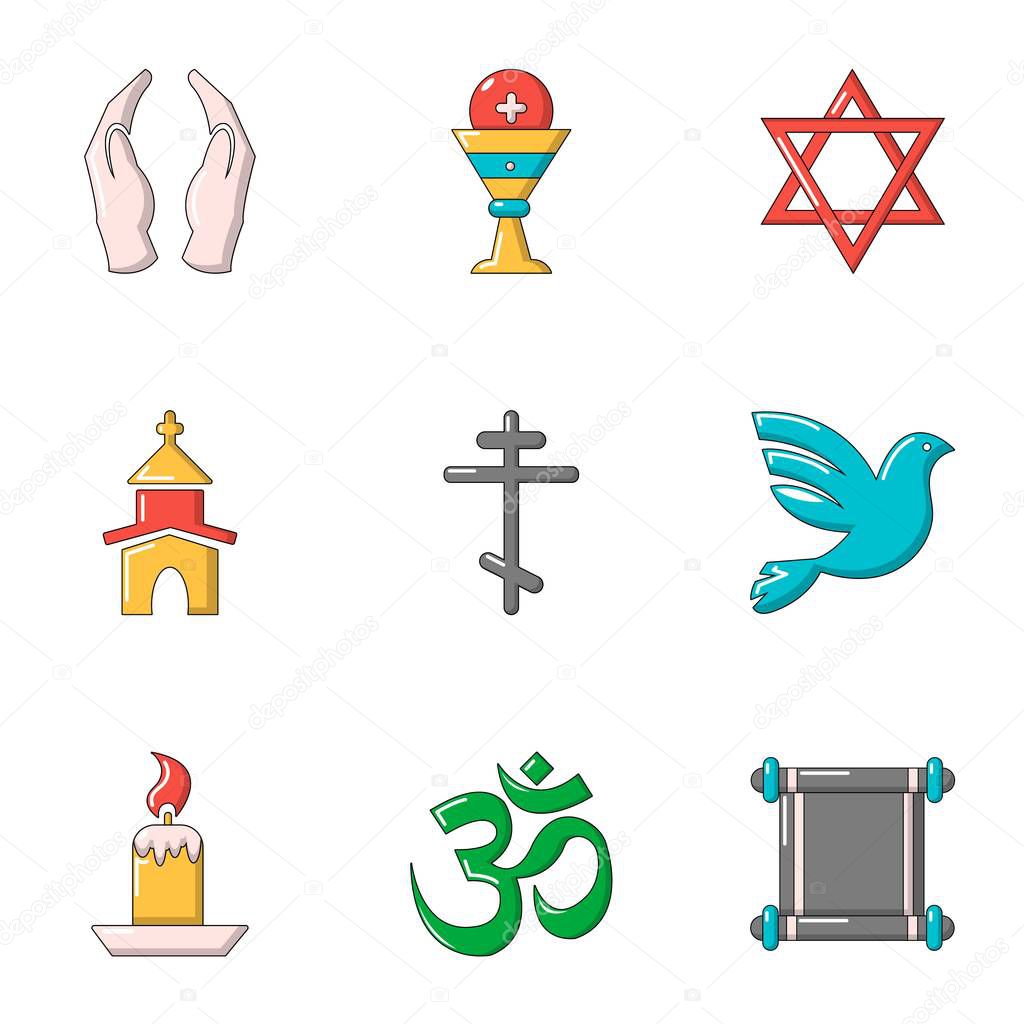 Conjunto de iconos de fe, estilo de dibujos animados 2023