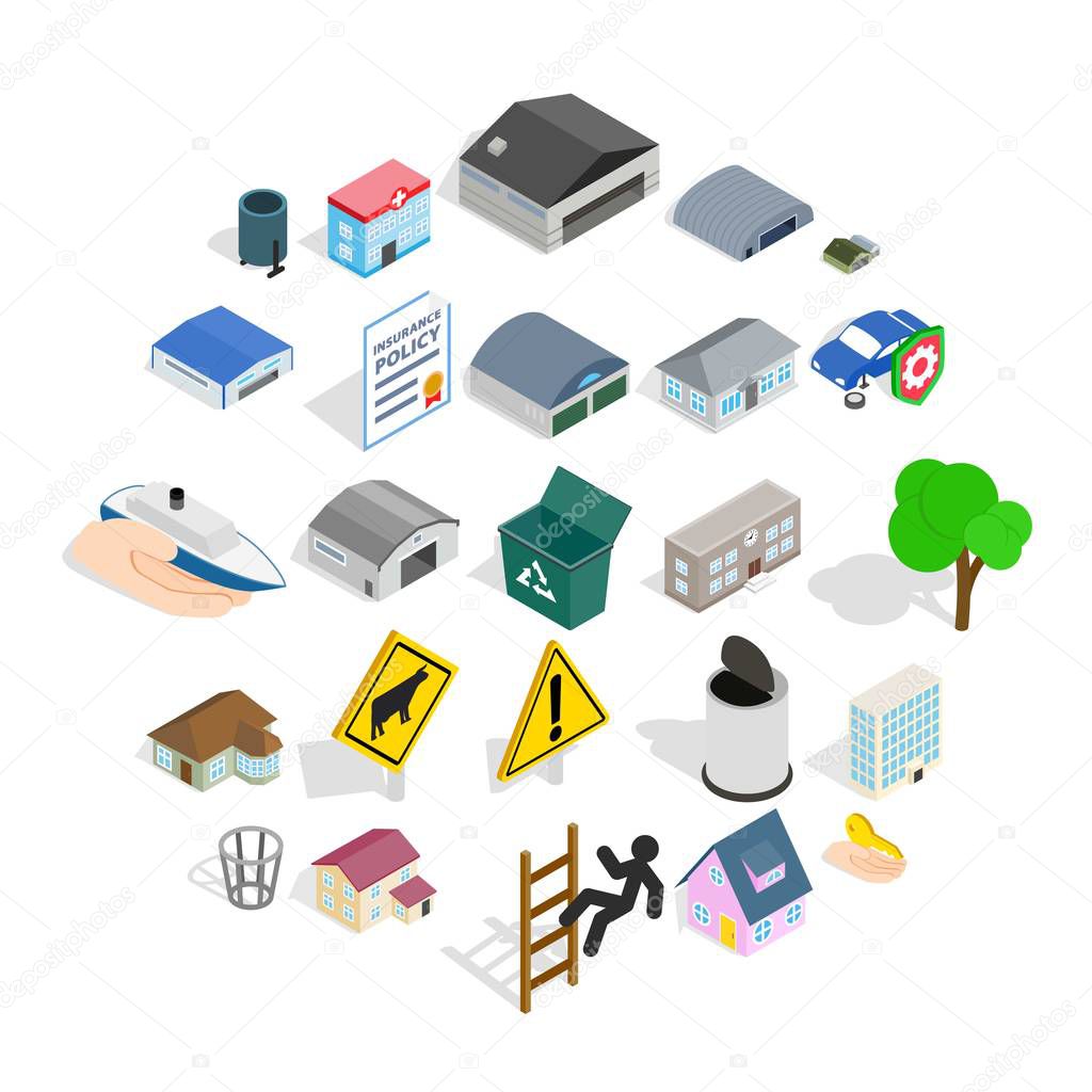 Conjunto de iconos de administración de la ciudad, estilo isométrico 2025