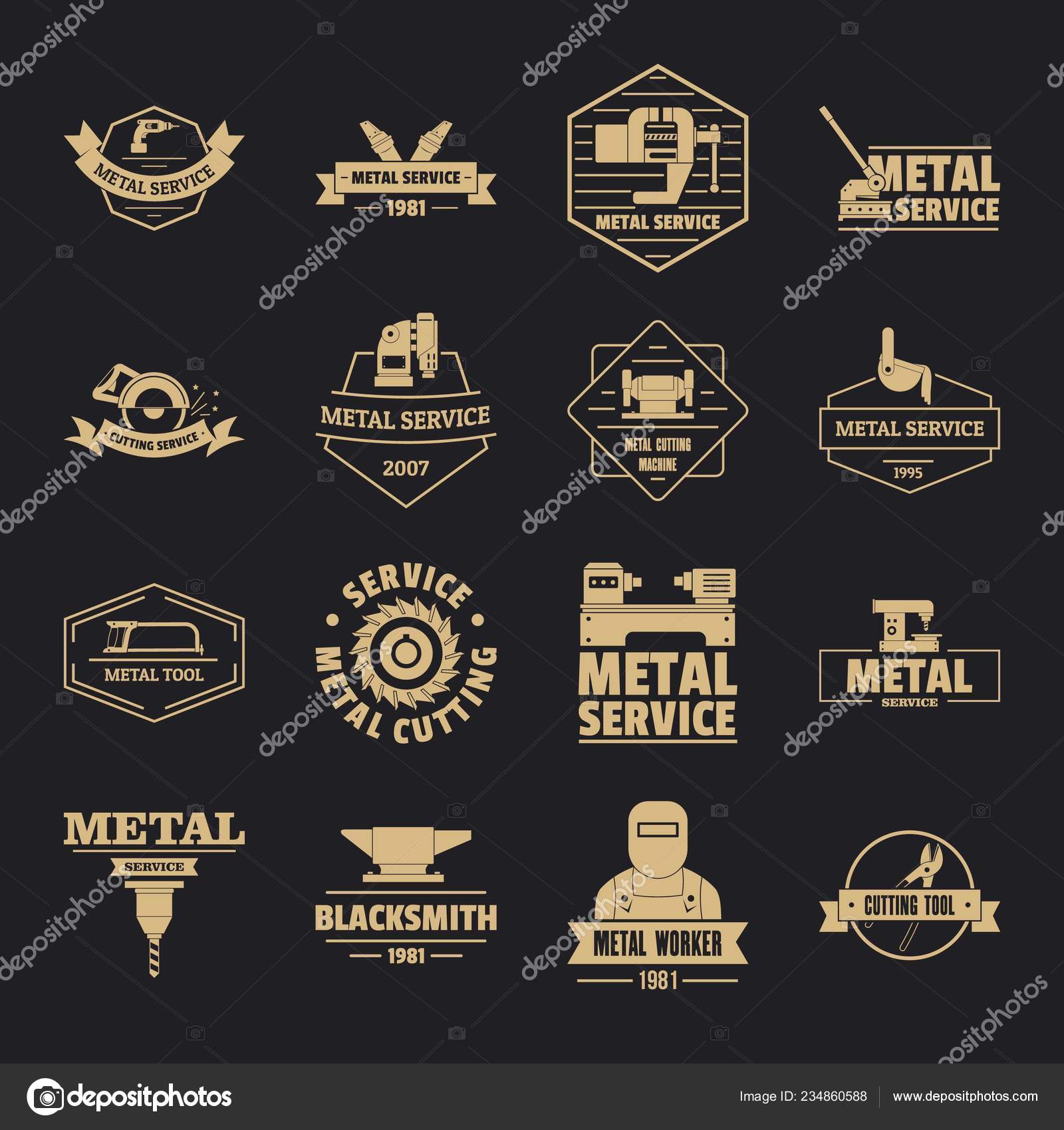 Metal working logo icons set, simple style ⬇ Vector Image by ...