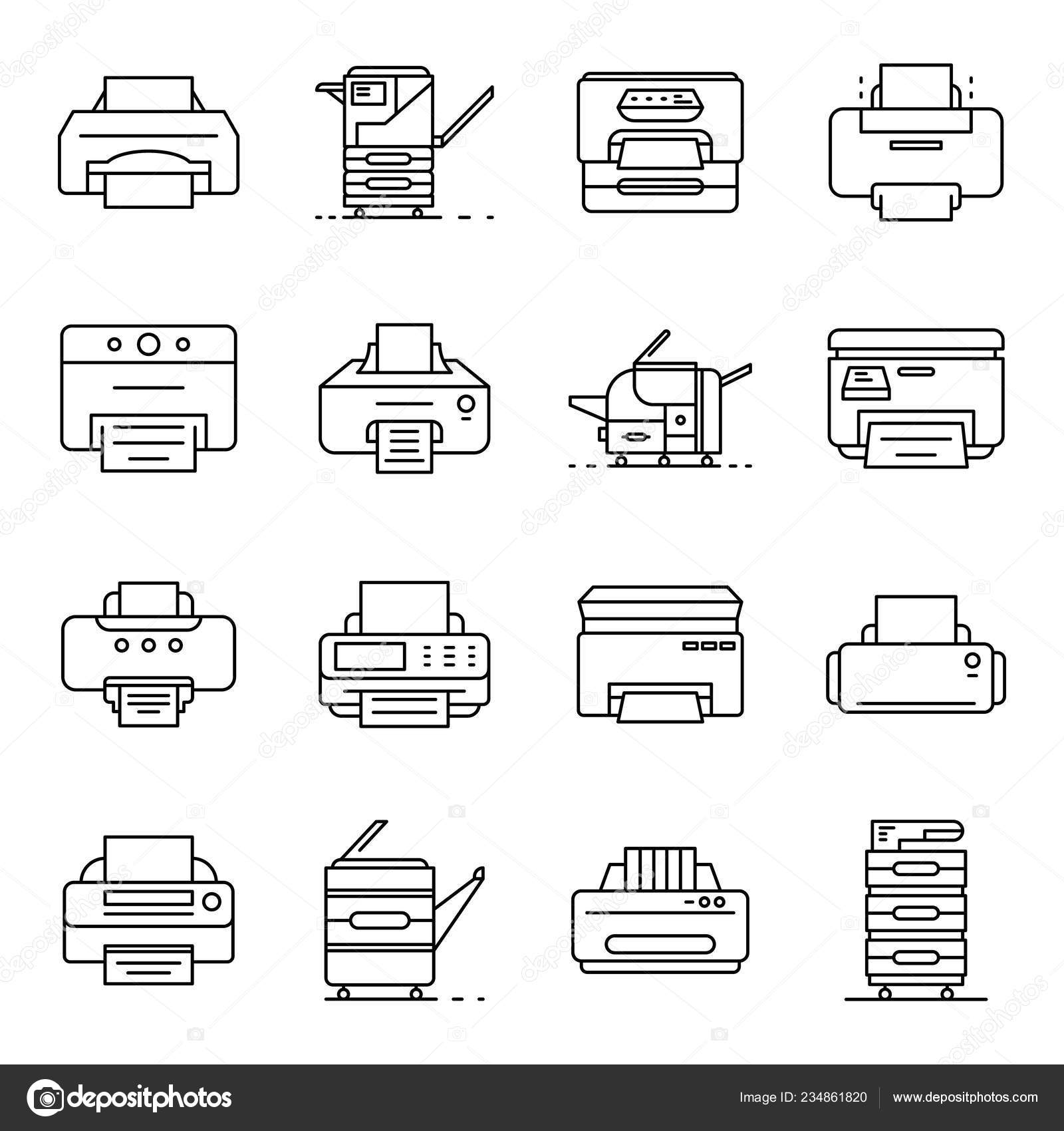 Conjunto de iconos de impresora, estilo de esquema Vector de stock por ...