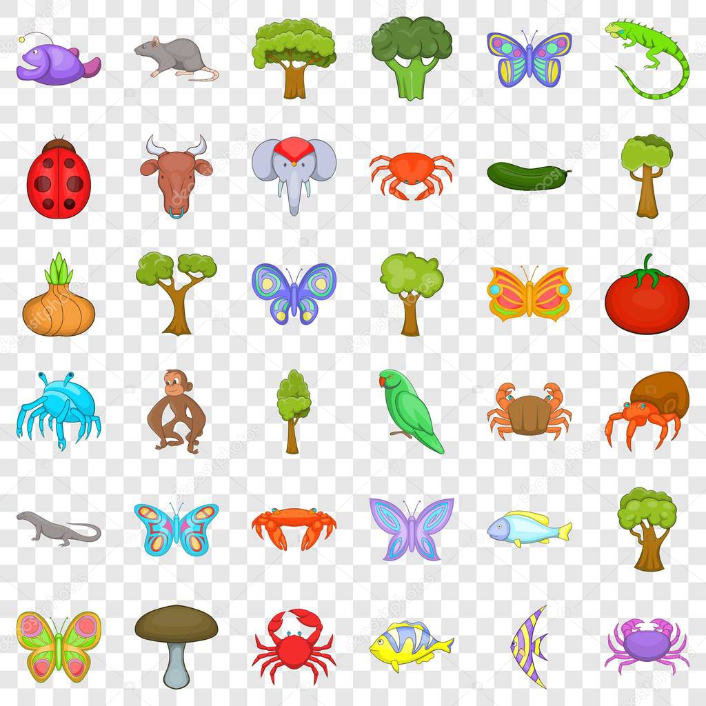 Conjunto de iconos de vida silvestre, estilo de dibujos animados 2022