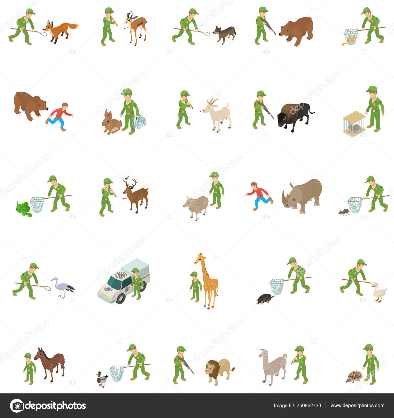 Capture wild animal icons set, isometric style Stock Vector Image by ...