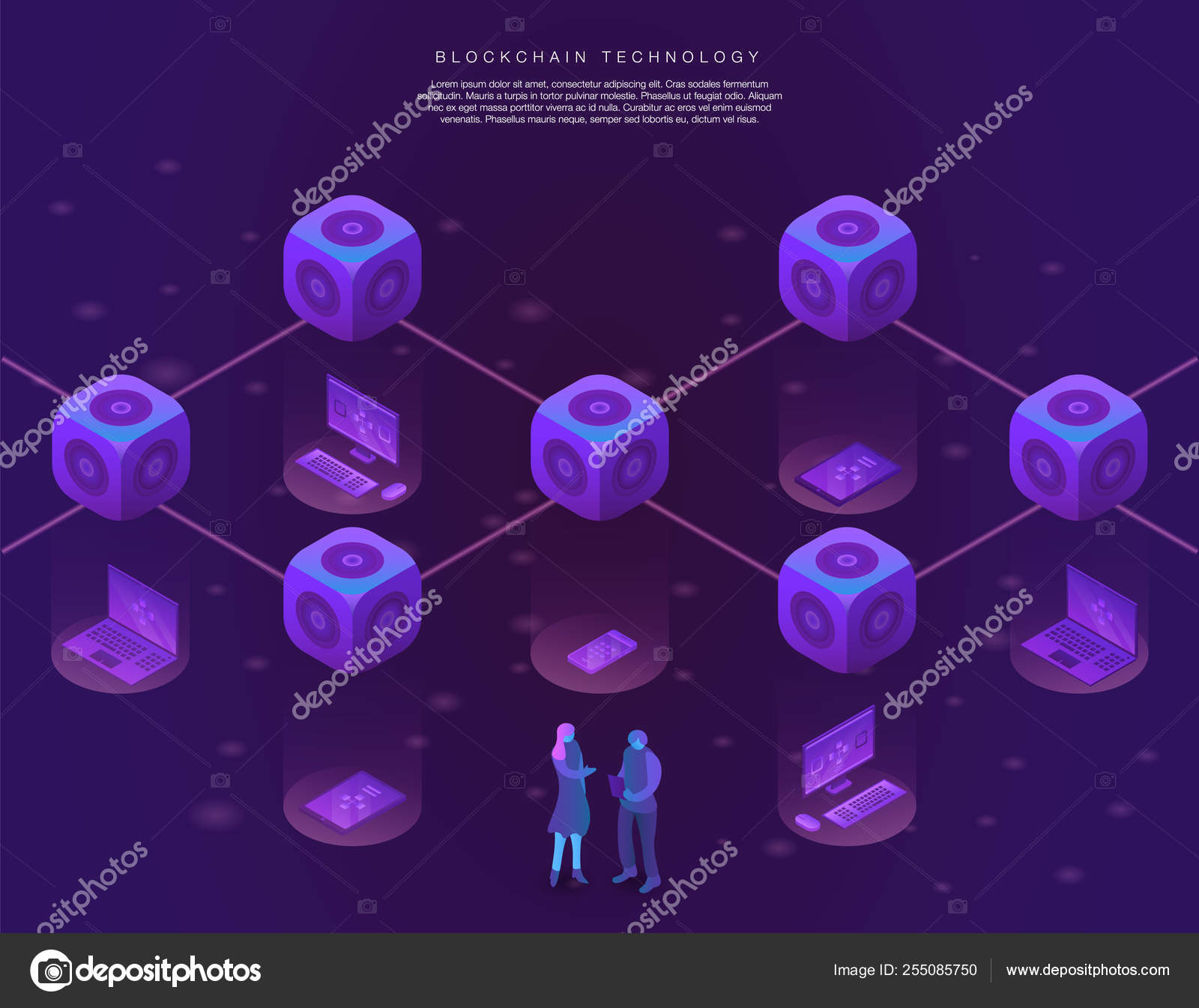 Blockchain technology connection concept banner, isometric style Stock ...