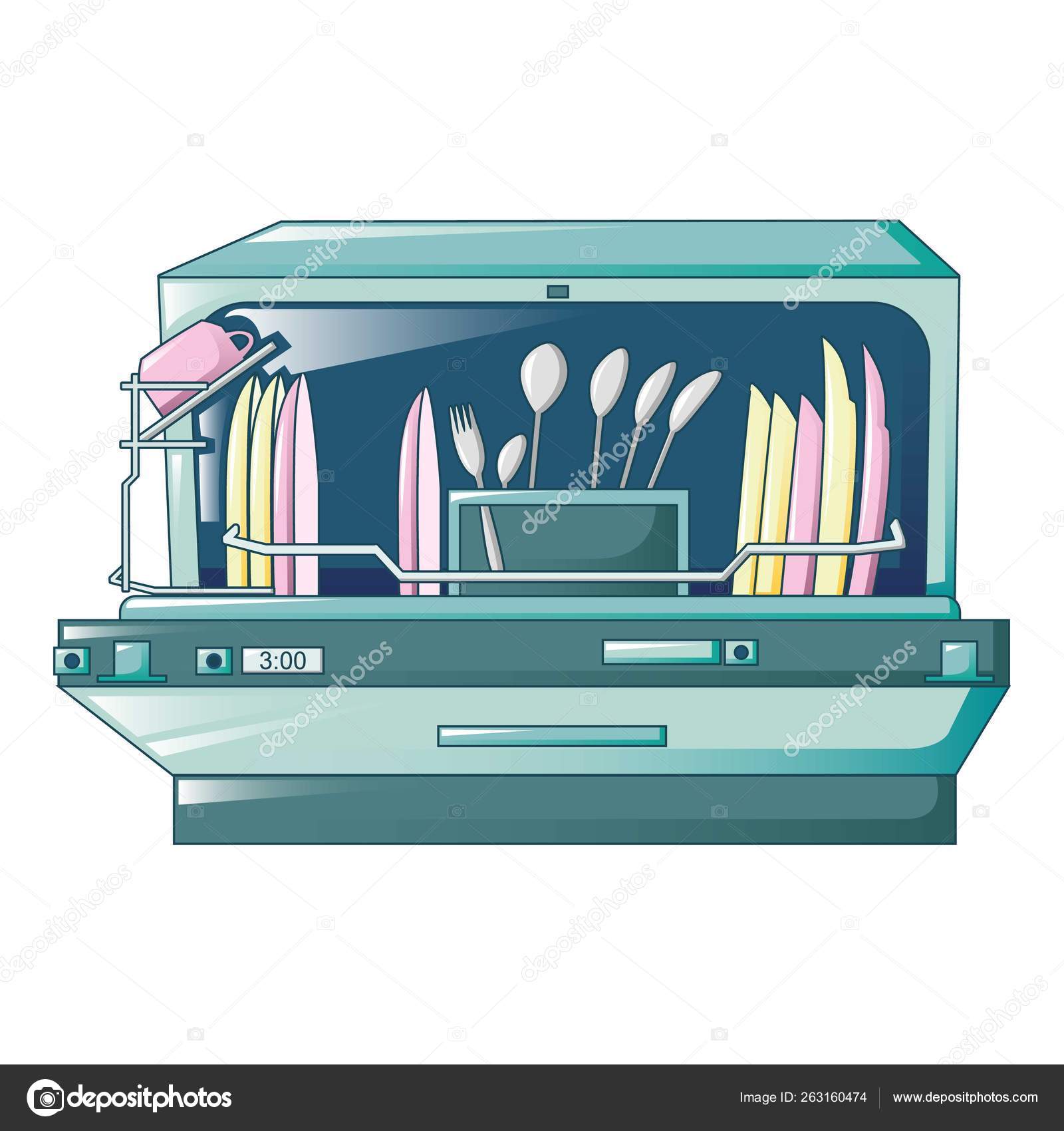 Open dishwasher machine icon, cartoon style Stock Vector Image by ...
